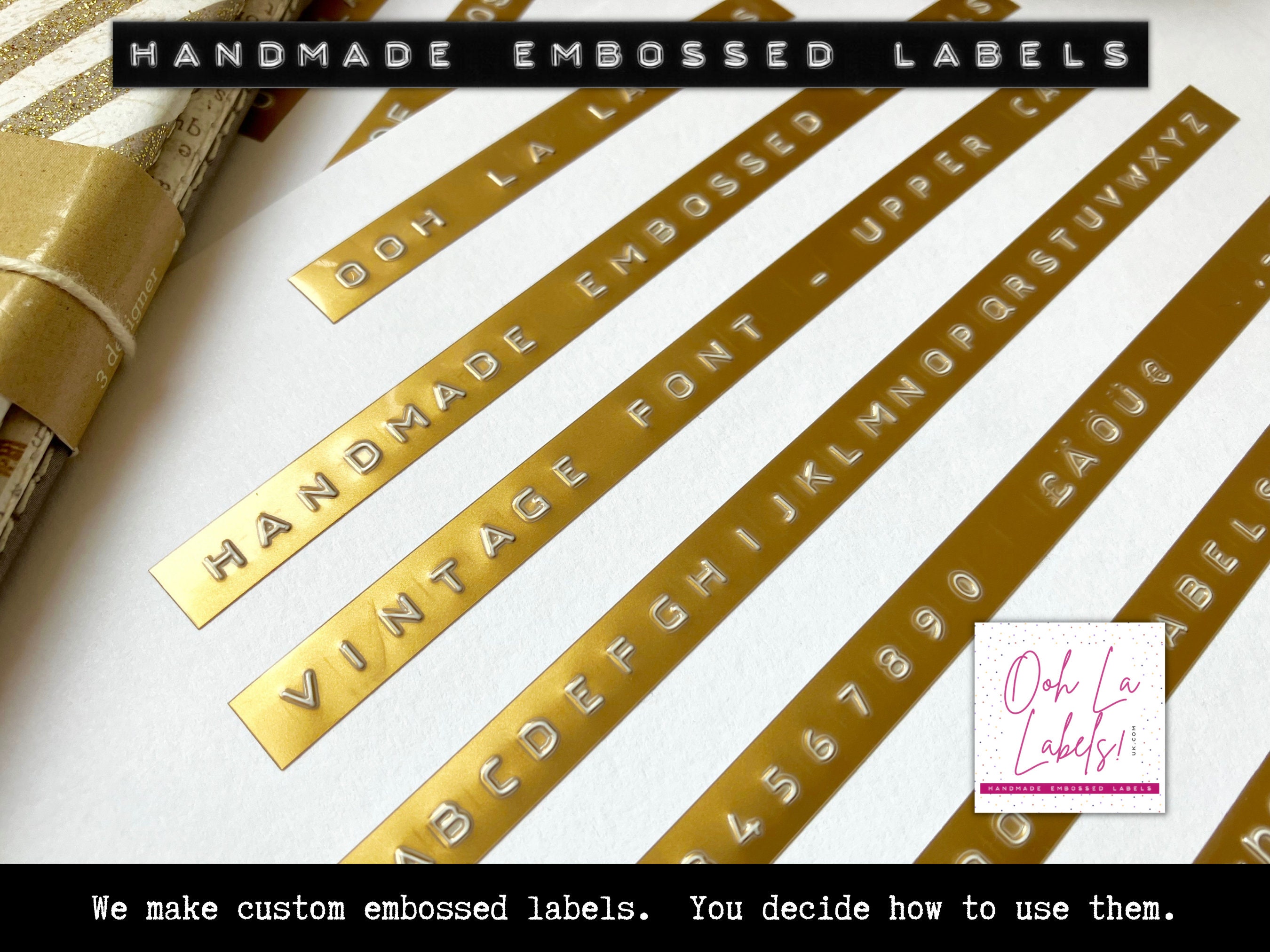 Gold Vintage Typewriter Style Custom Embossed Labels, Retro Embossed ...