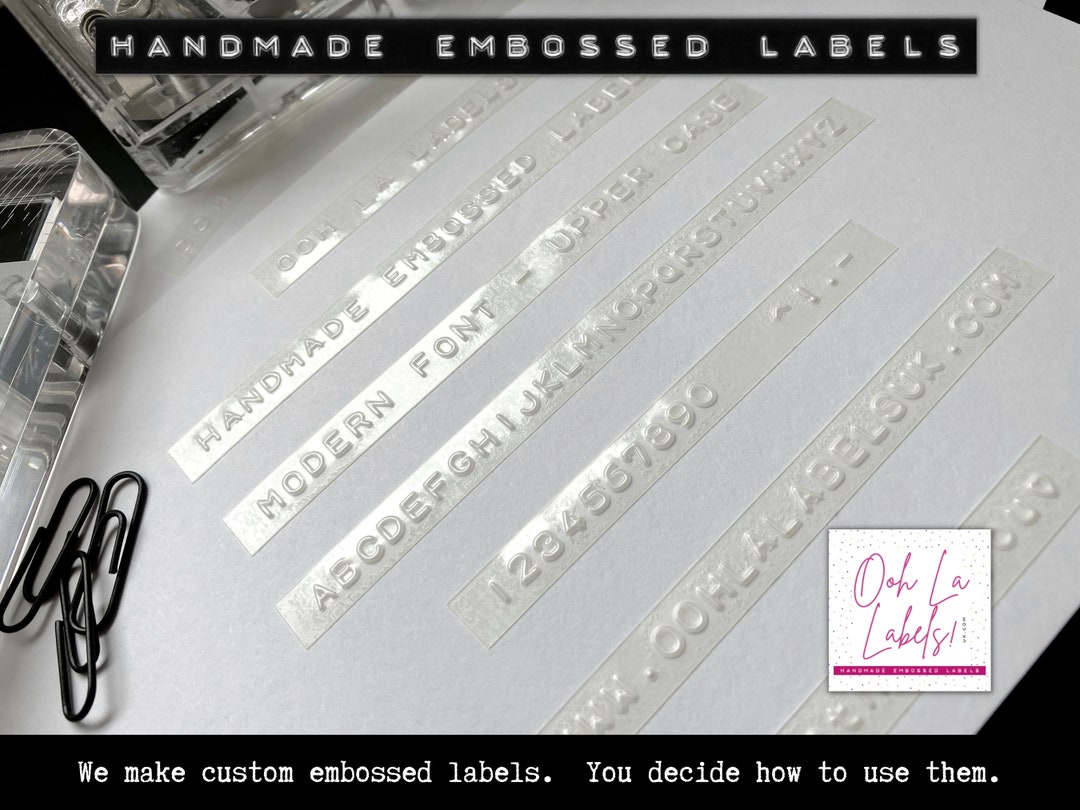 Clear Embossed Labels: Modern Typewriter Style, Custom Name Labels - Etsy