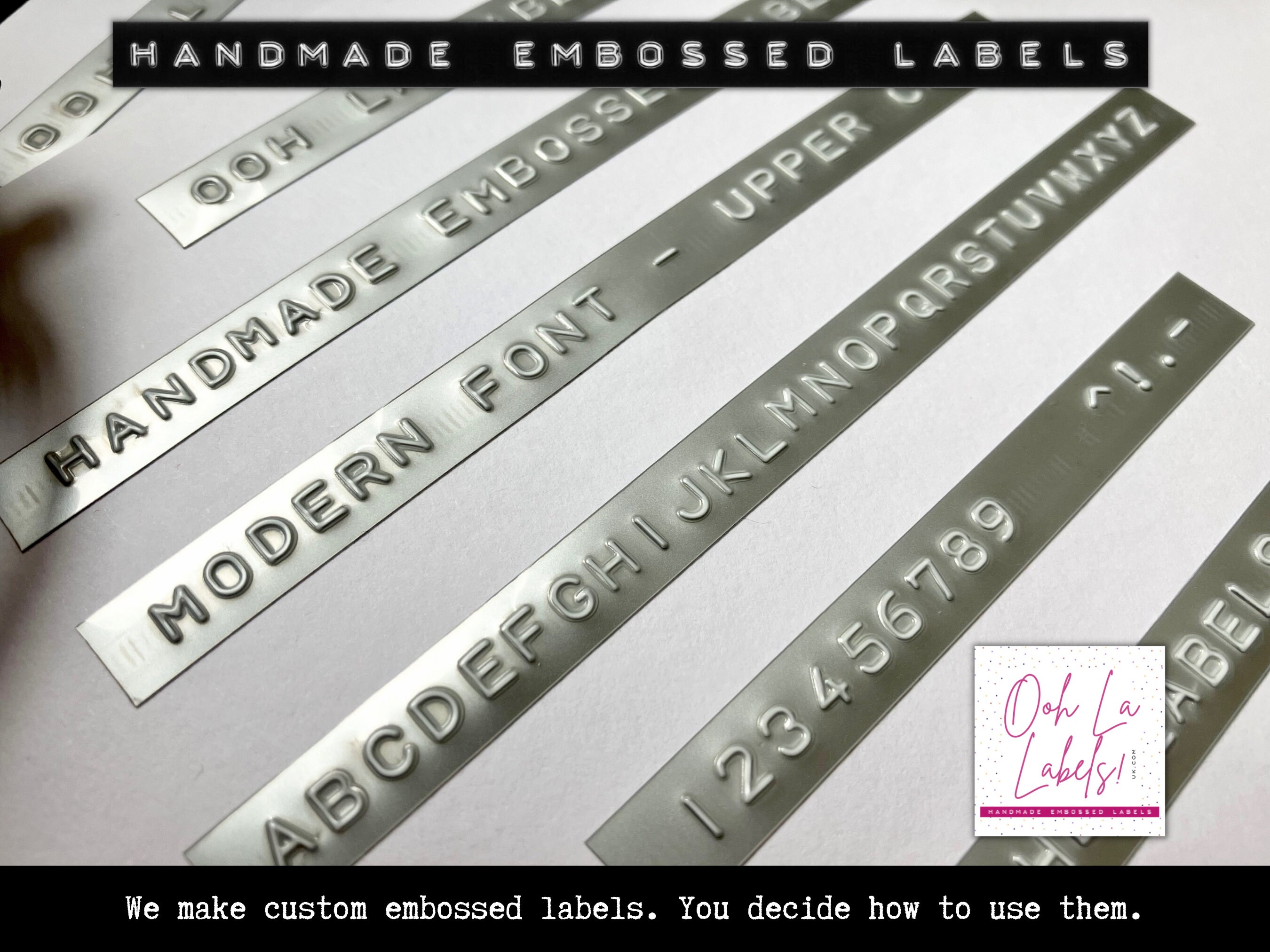 Silver Modern Typewriter Style Custom Embossed Labels, Retro Embossed ...
