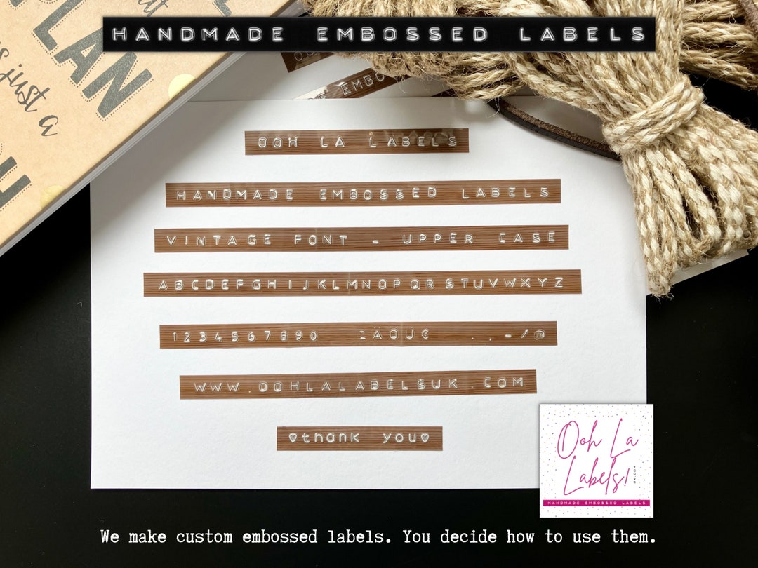 Woodgrain Effect Vintage Custom Embossed Labels, Retro Typewriter ...