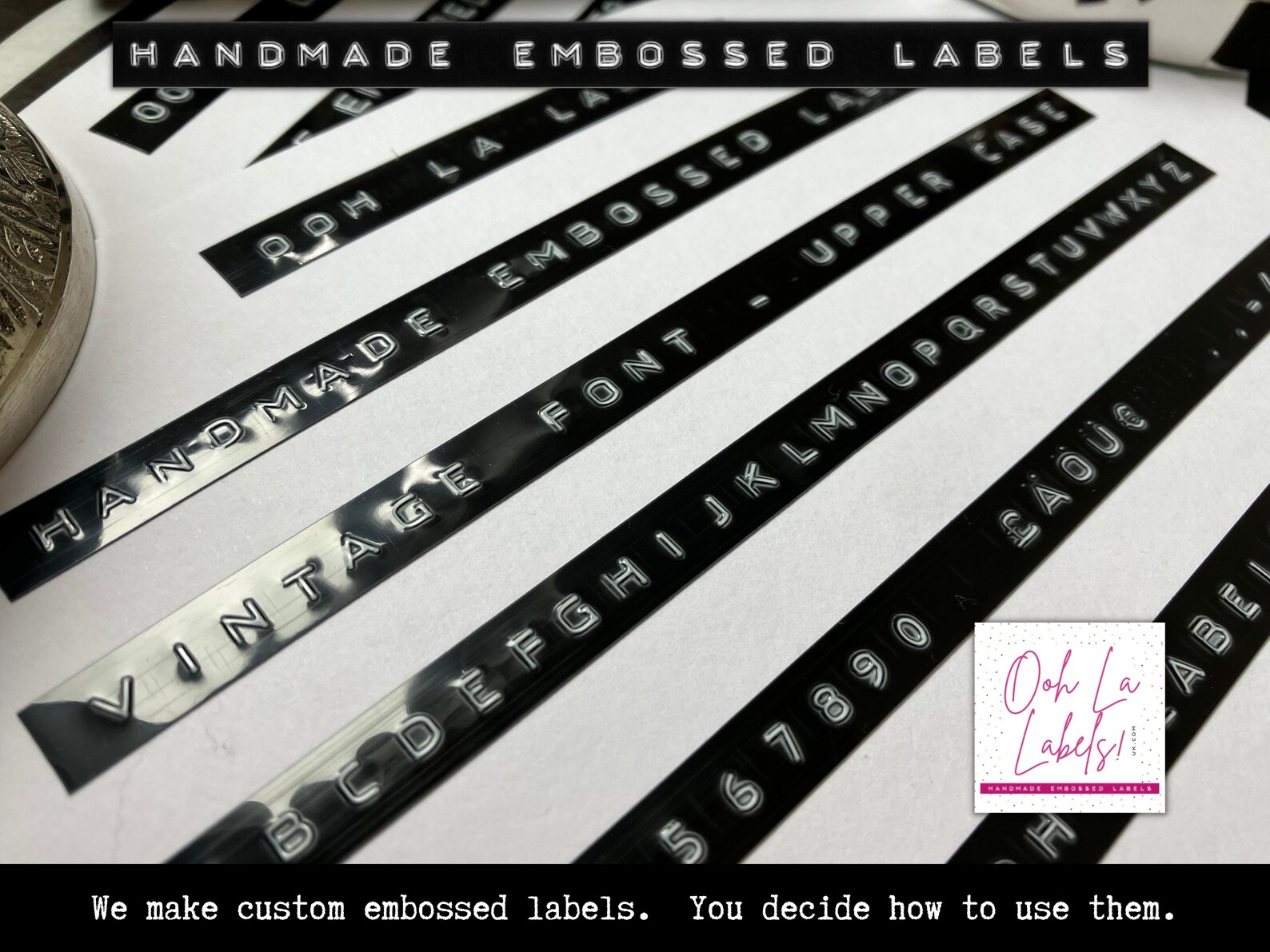 Black Vintage Typewriter Style Custom Embossed Labels, Retro Embossed ...