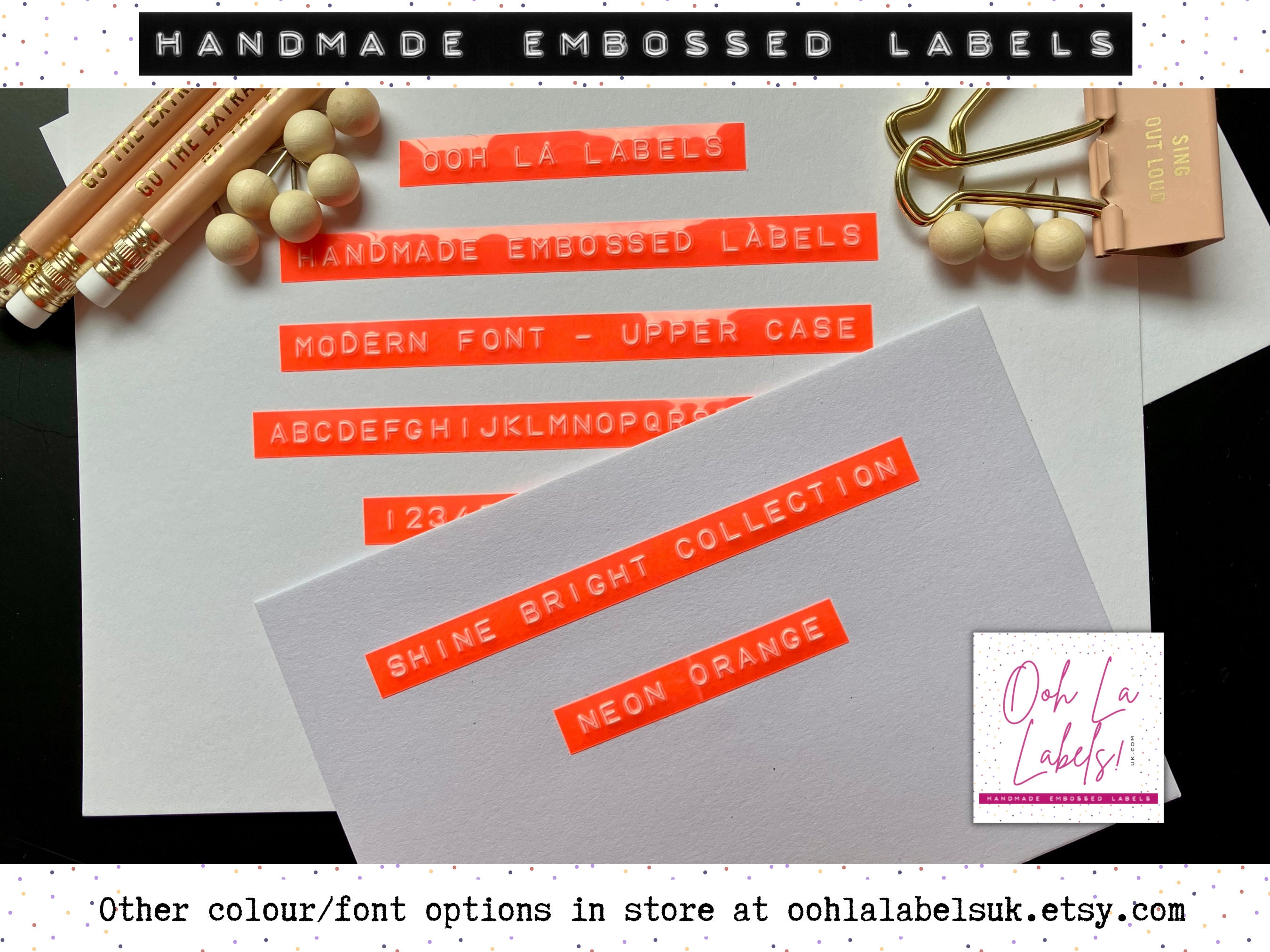 Neon Orange Modern Typewriter Style Custom Embossed Labels, Retro ...