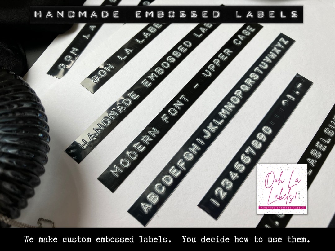 Black Modern Typewriter Style Custom Embossed Labels, Retro Embossed ...