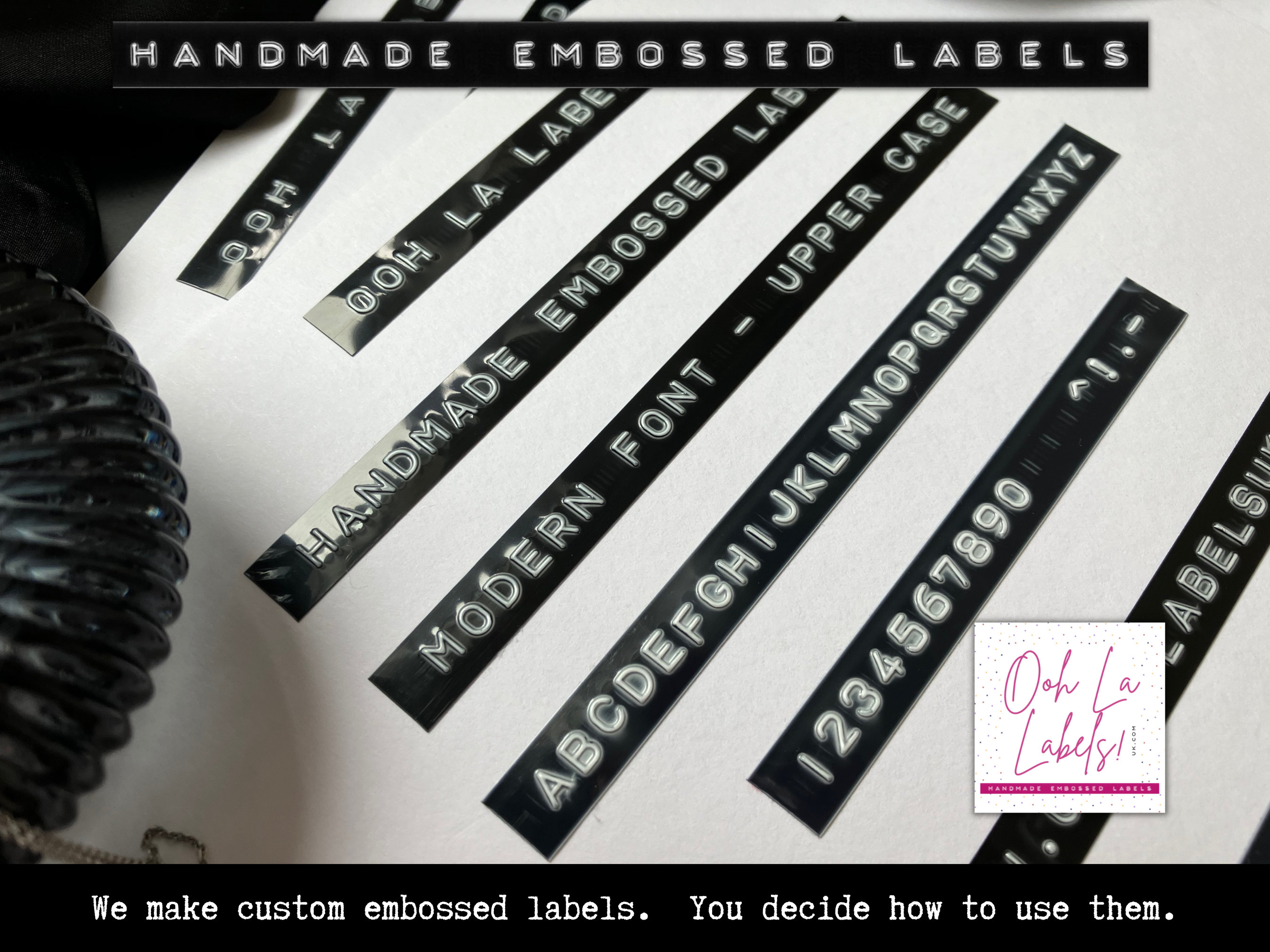Black Modern Typewriter Style Custom Embossed Labels, Retro Embossed ...