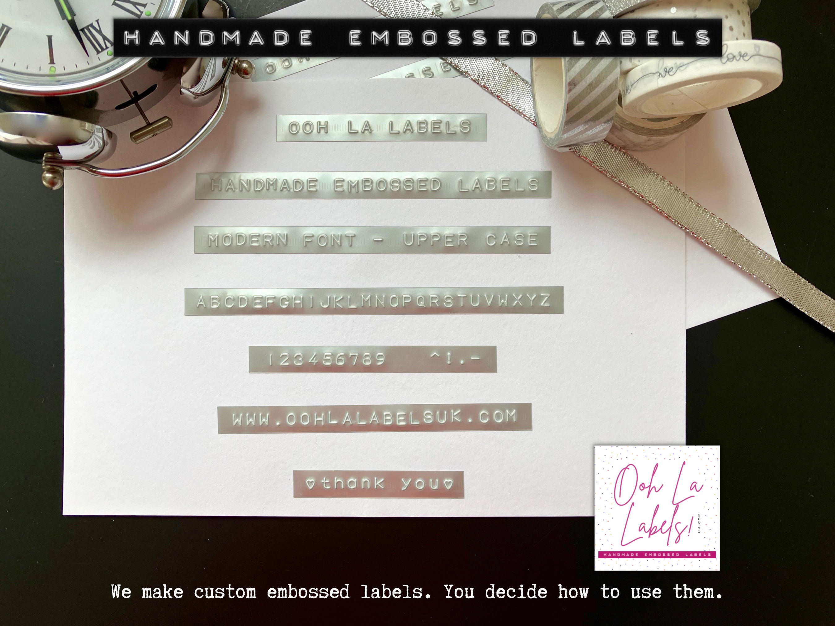 Silver Modern Typewriter Style Custom Embossed Labels, Retro Embossed ...