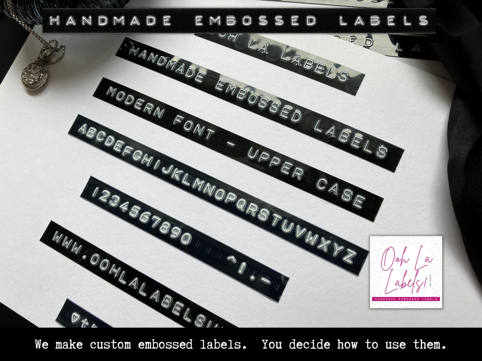 Black Modern Typewriter Style Custom Embossed Labels, Retro Embossed ...