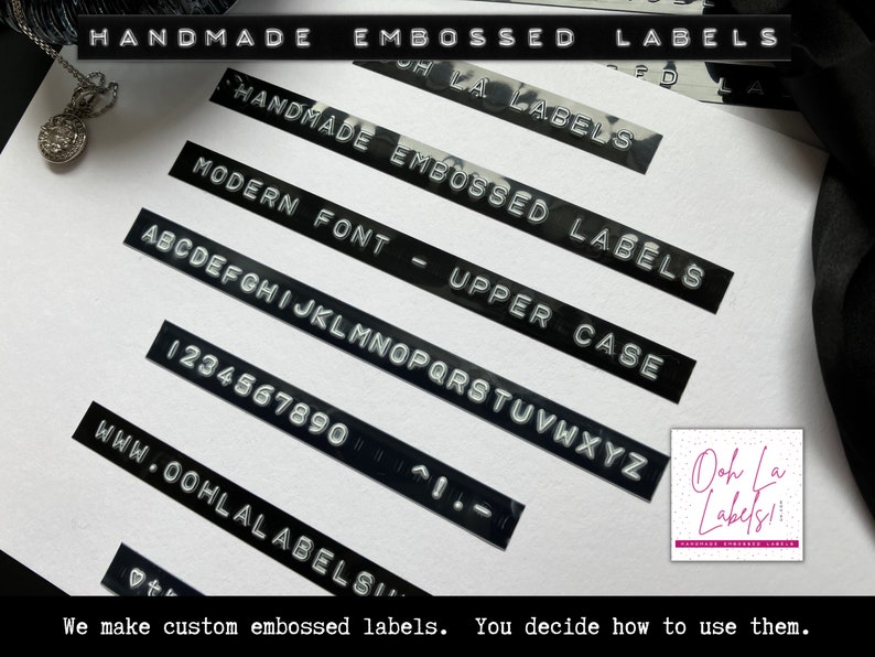 Black Modern Typewriter Style Custom Embossed Labels, Retro Embossed ...