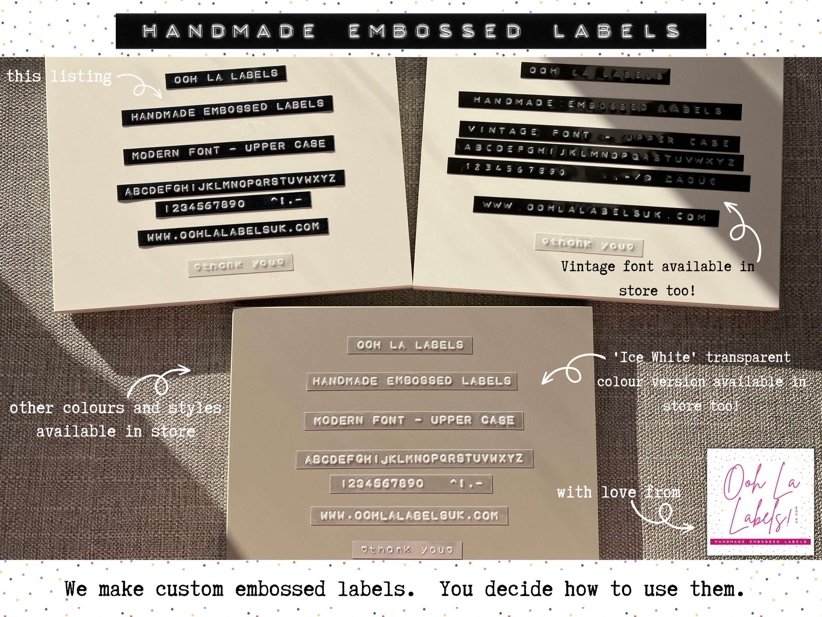 Custom Embossed Labels, Vintage Embossed Labels, Typewriter Style ...