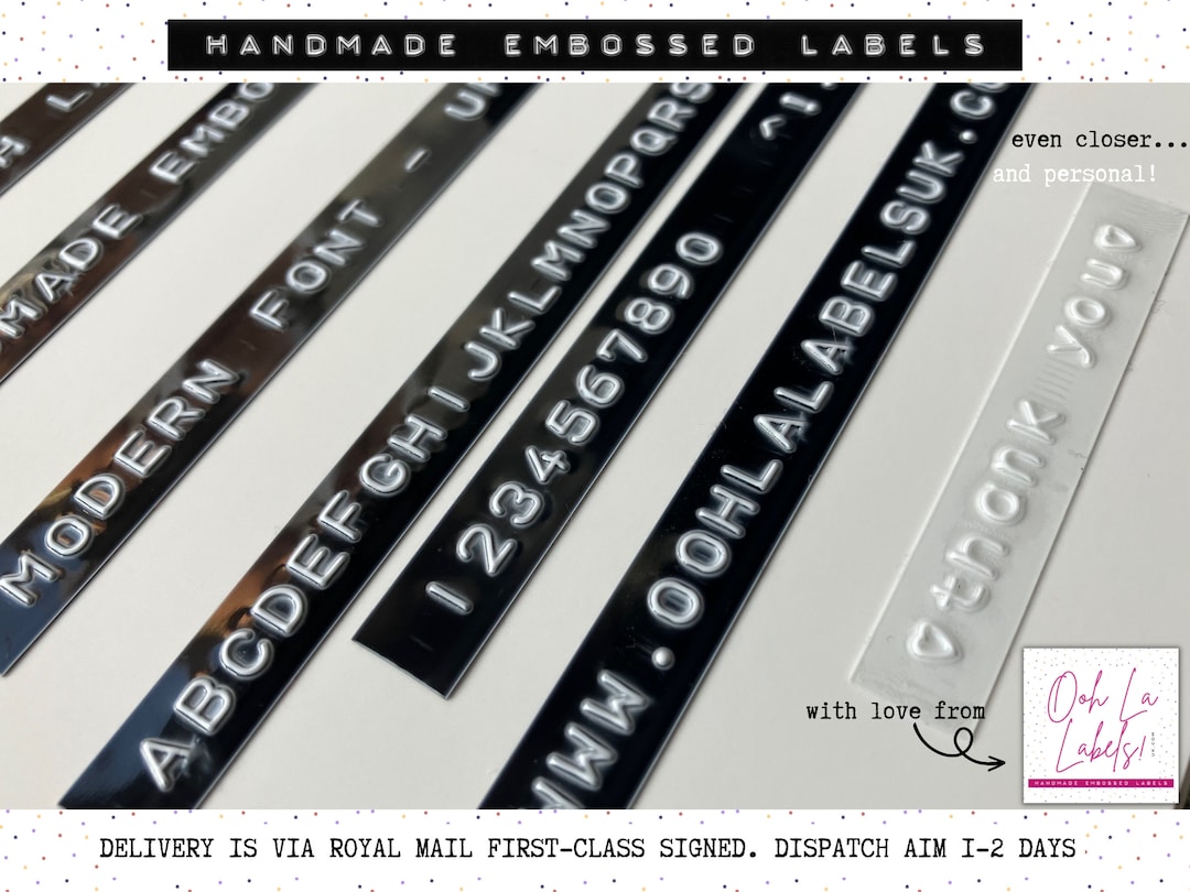Custom Embossed Labels, Vintage Embossed Labels, Typewriter Style ...