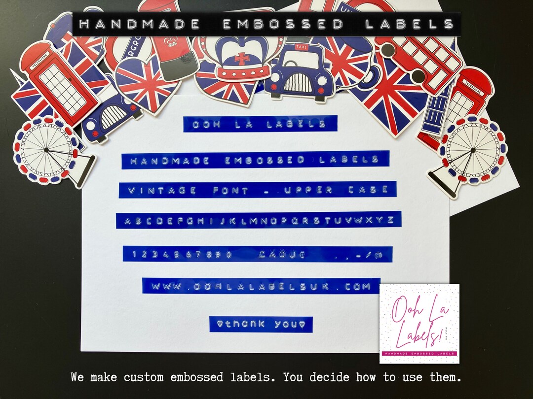 Blue Vintage Typewriter Style Custom Embossed Labels, Retro Embossed ...