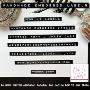 Black Vintage Typewriter Style Custom Embossed Labels, Retro Embossed ...