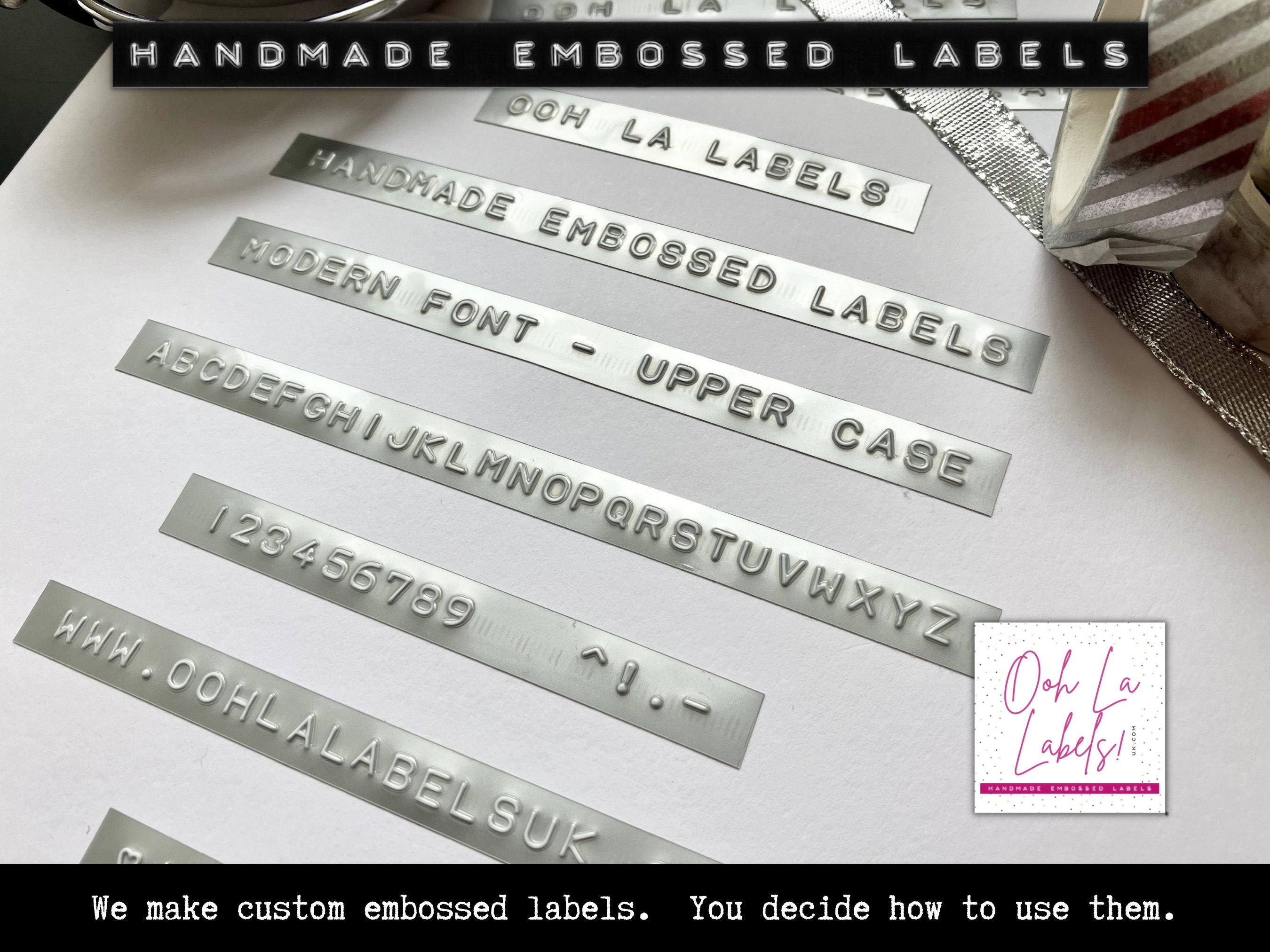 Silver Modern Typewriter Style Custom Embossed Labels, Retro Embossed ...