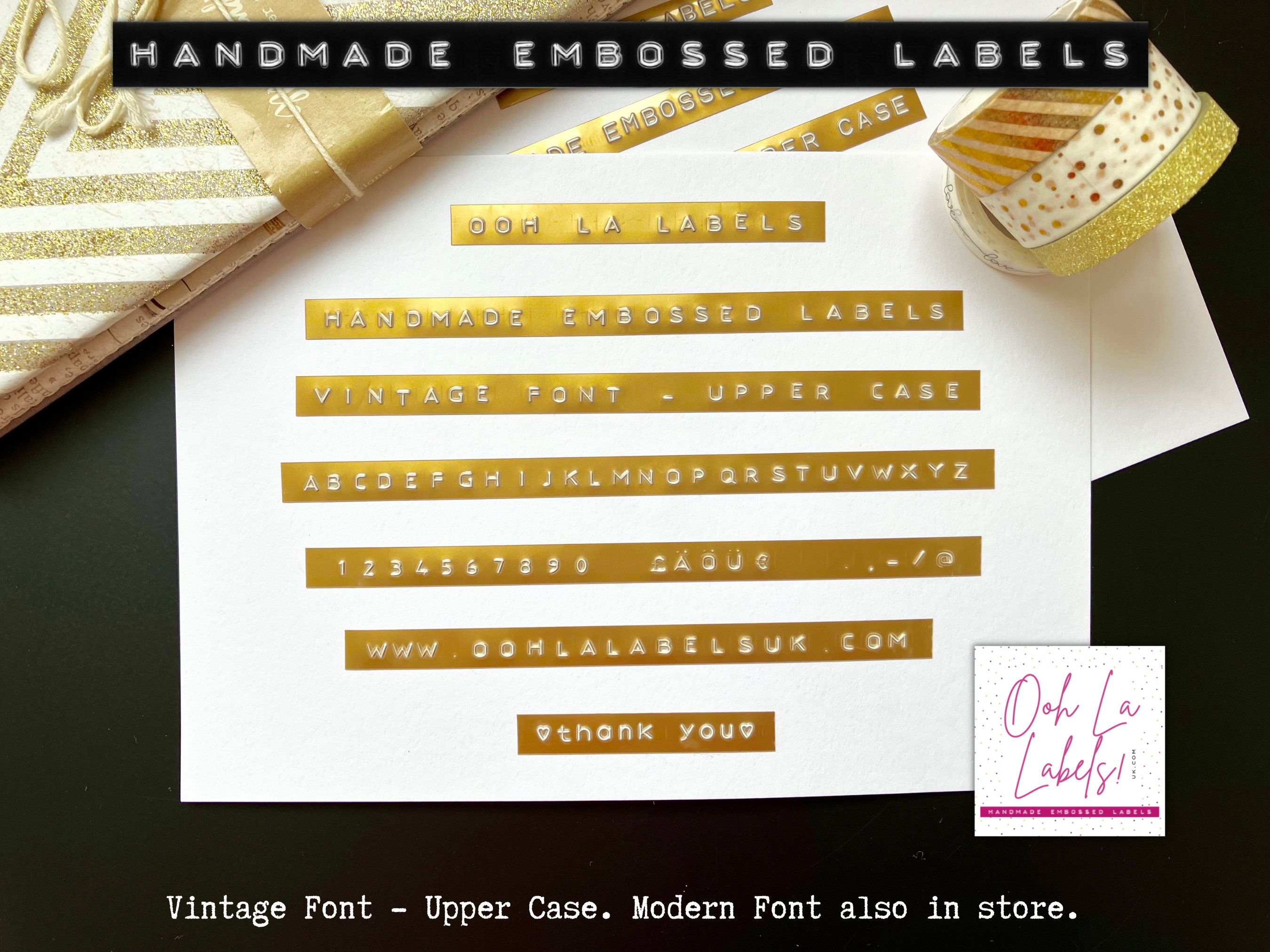 Gold Vintage Typewriter Style Custom Embossed Labels, Retro Embossed ...