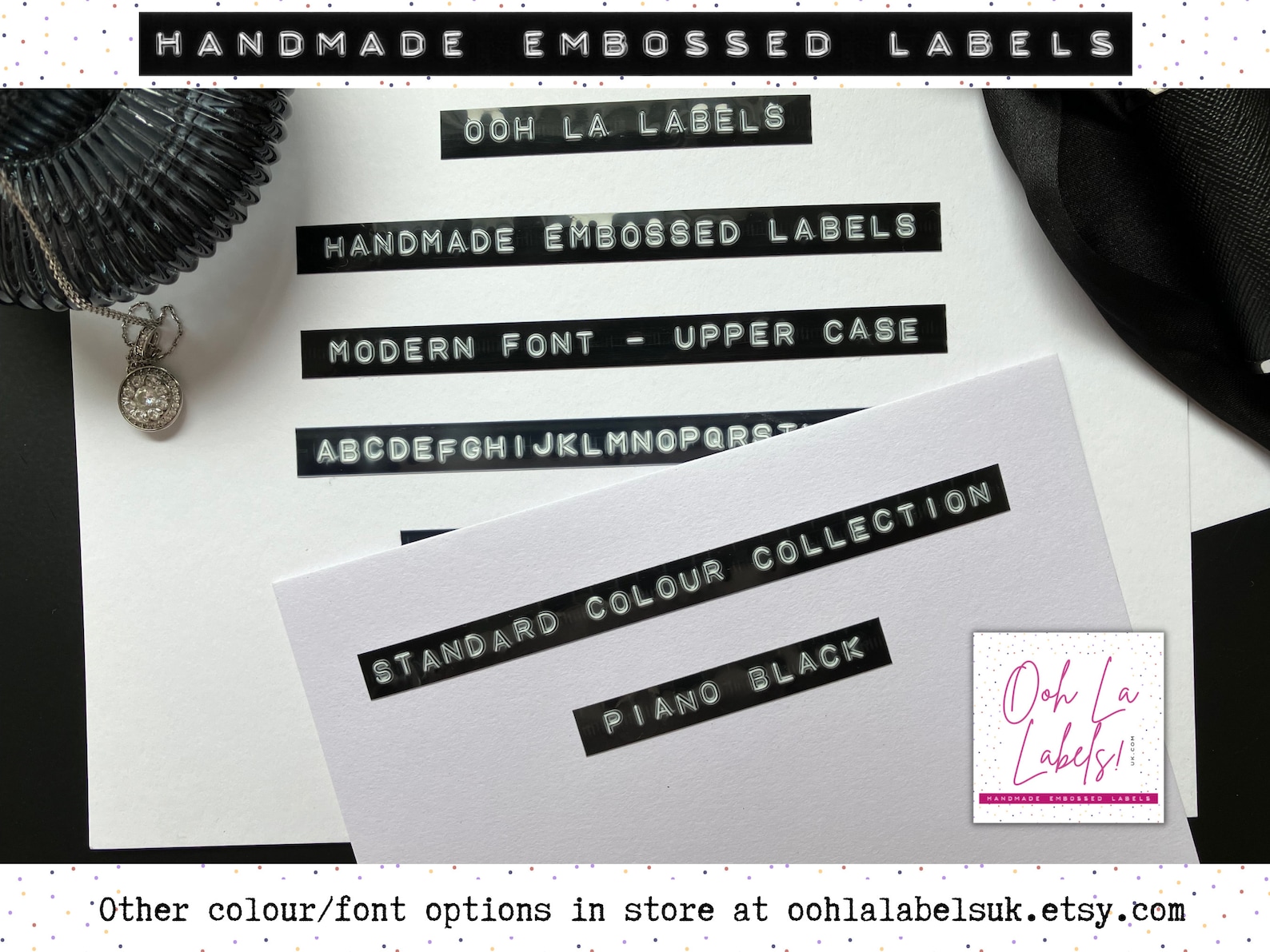 Black Modern Typewriter Style Custom Embossed Labels, Retro Embossed ...