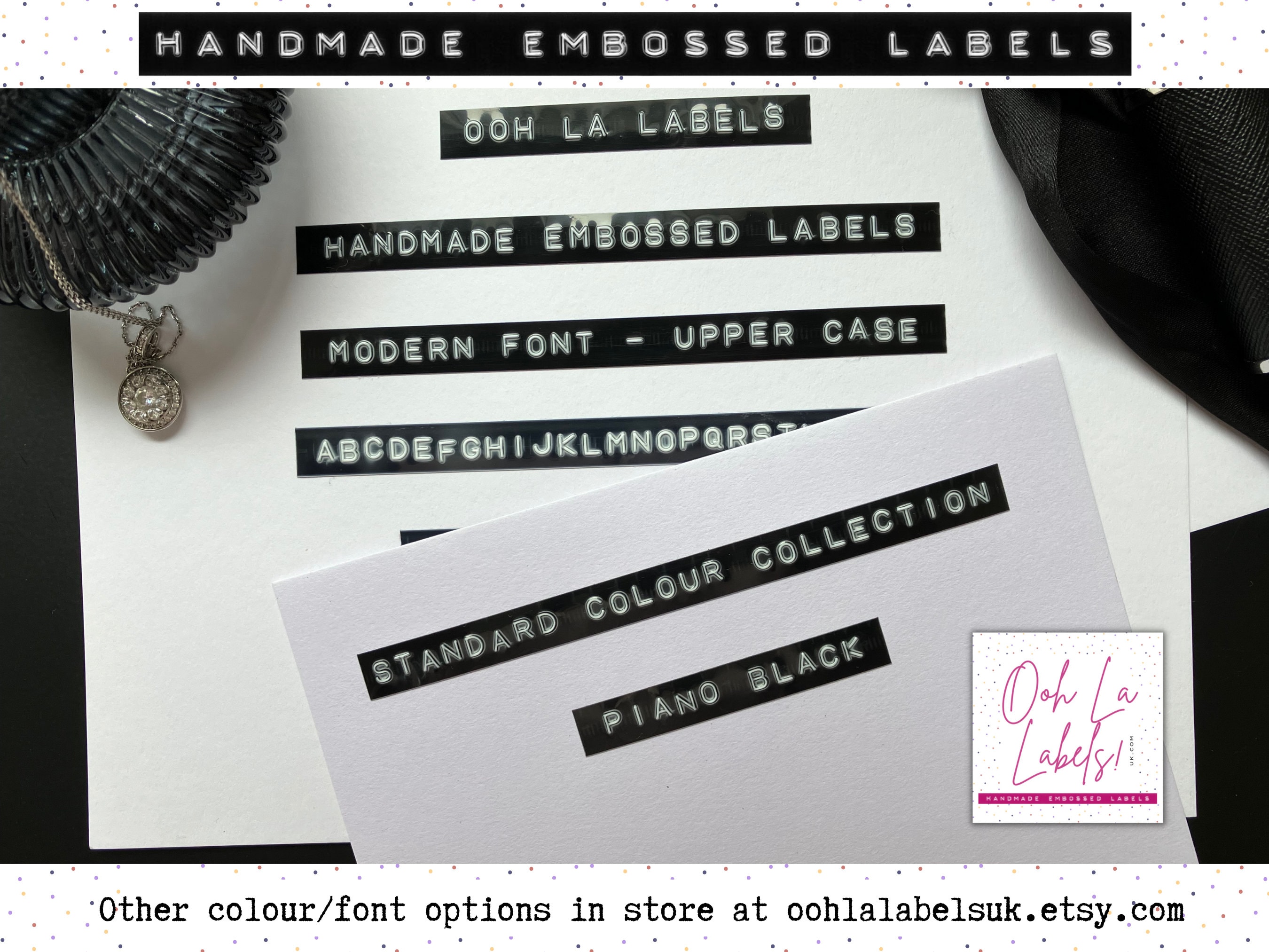 Black Modern Typewriter Style Custom Embossed Labels, Retro Embossed ...