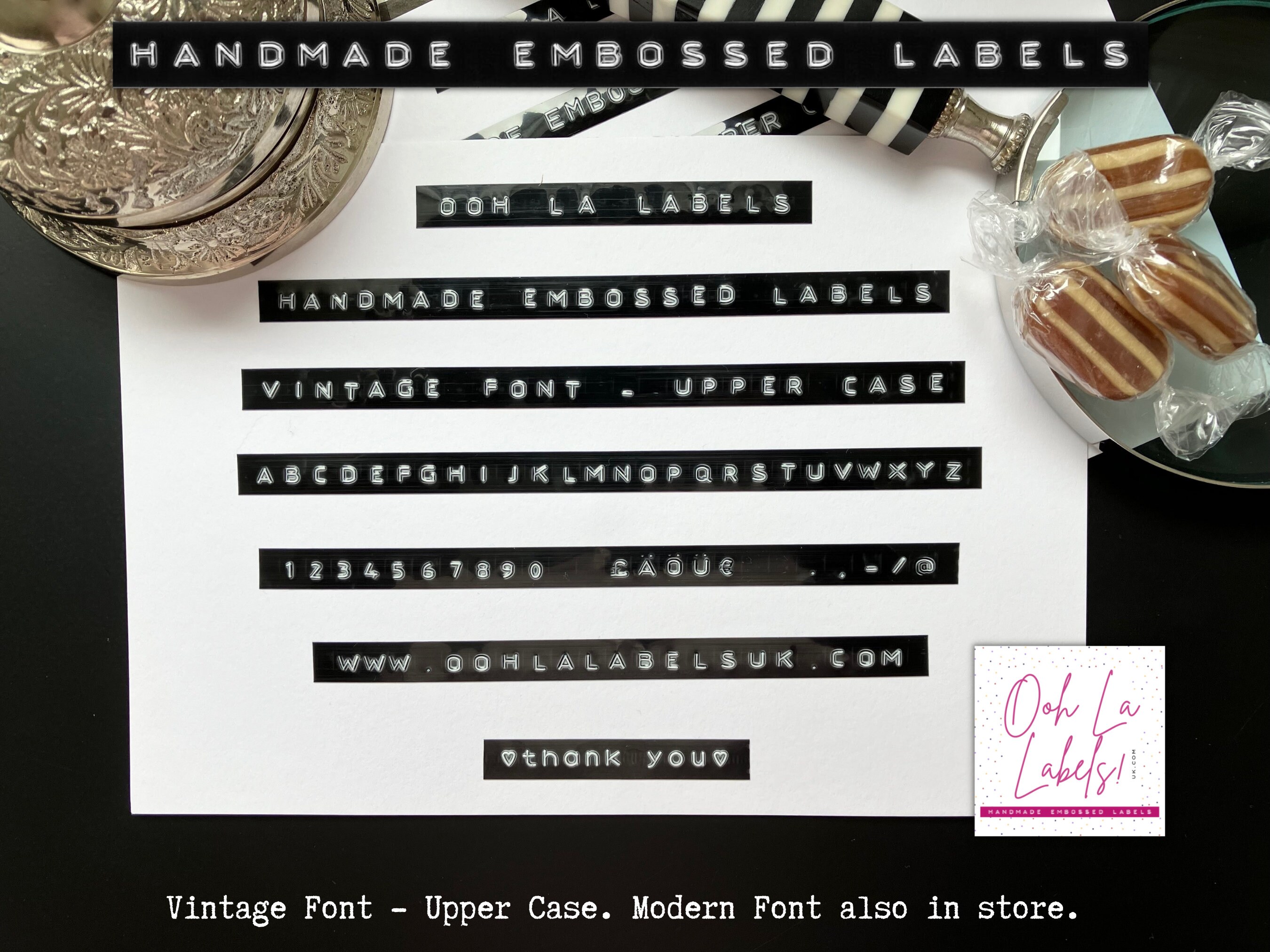 Black Vintage Typewriter Style Custom Embossed Labels, Retro Embossed ...