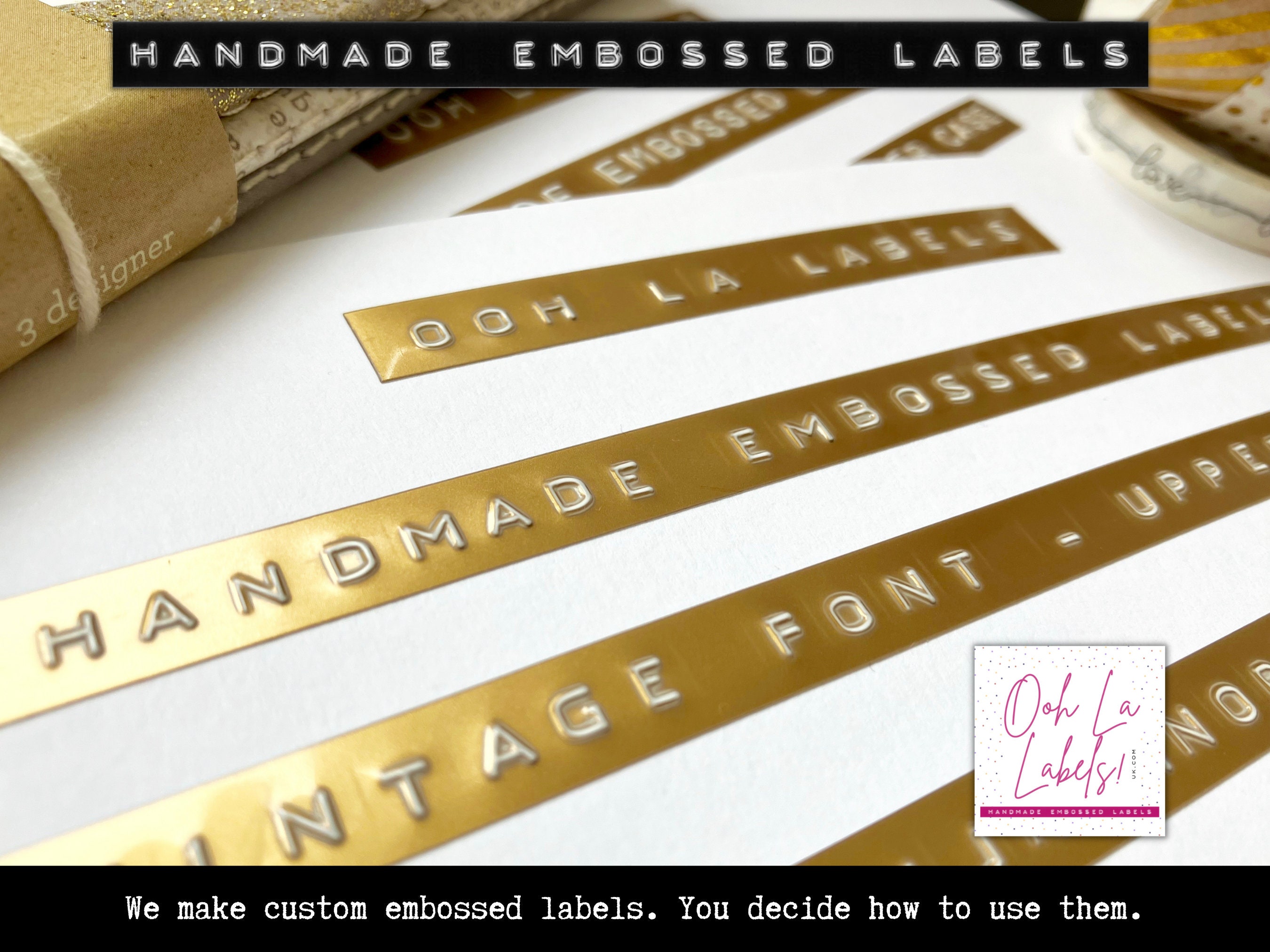 Gold Vintage Typewriter Style Custom Embossed Labels, Retro Embossed ...