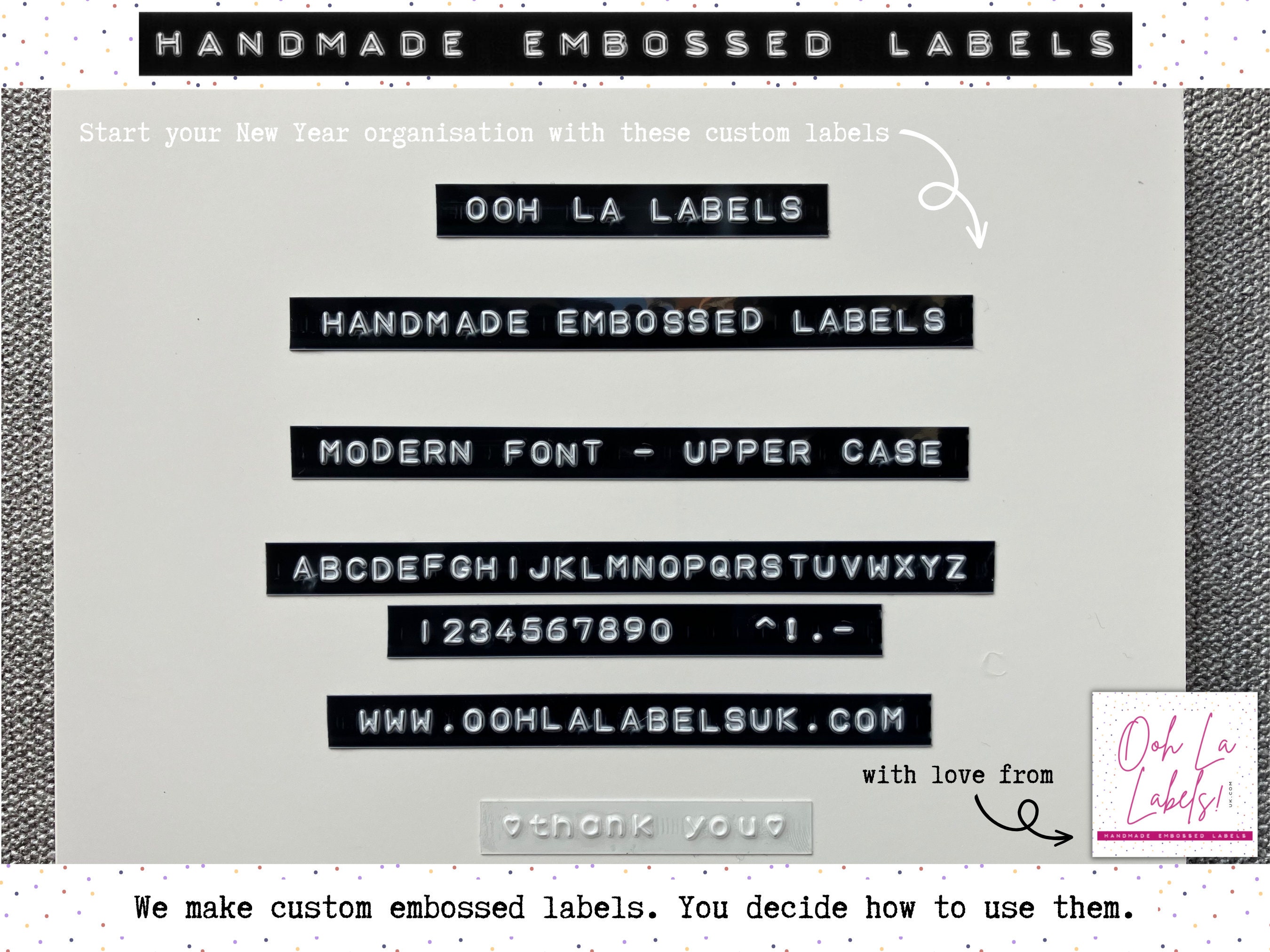 Custom Black Embossed Labels: Modern Typewriter Style, Pantry ...