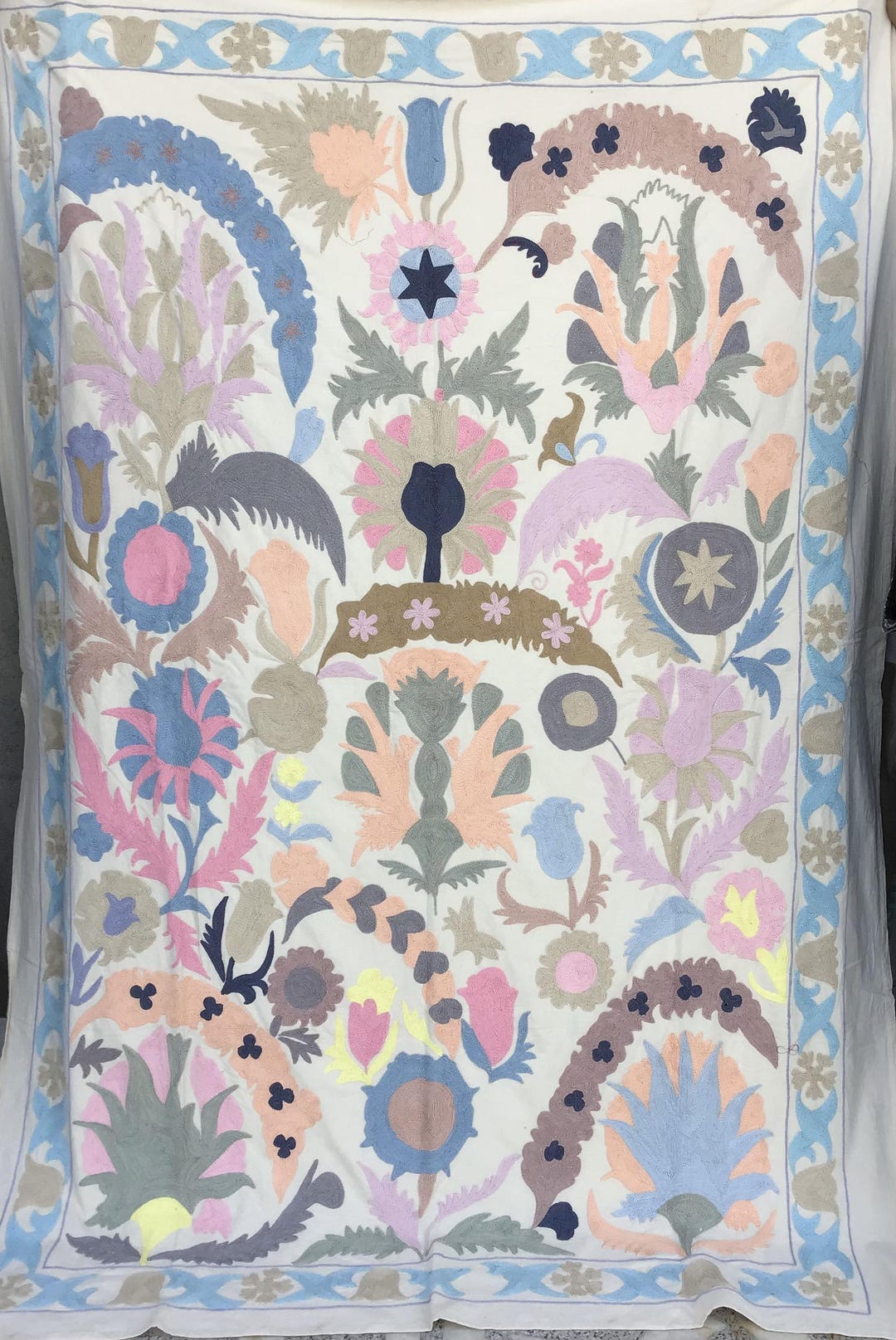 Luxury Handmade Suzani Quilt – Hand Embroidered Floral Bedspread, Boho ...
