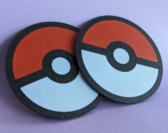 Pokeball Coaster, Pokemon Gift, Multi-colored Set of 2 Coasters, Fun ...