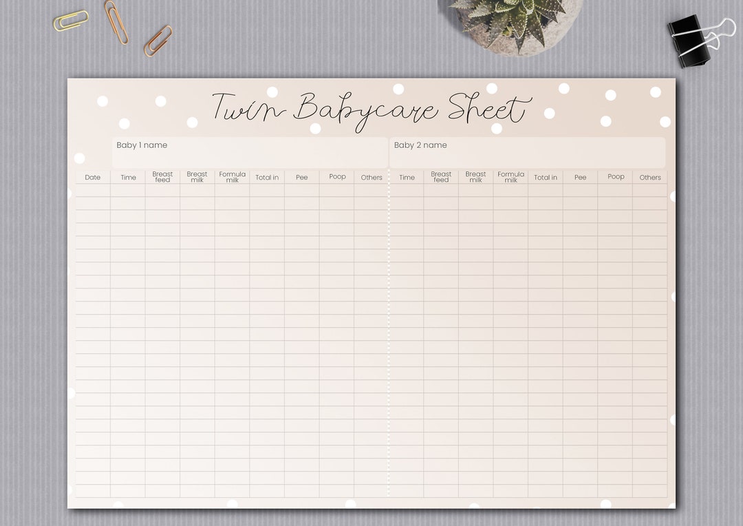 Spreadsheet for Twins, Daily Planner for Twin Babys for the First ...