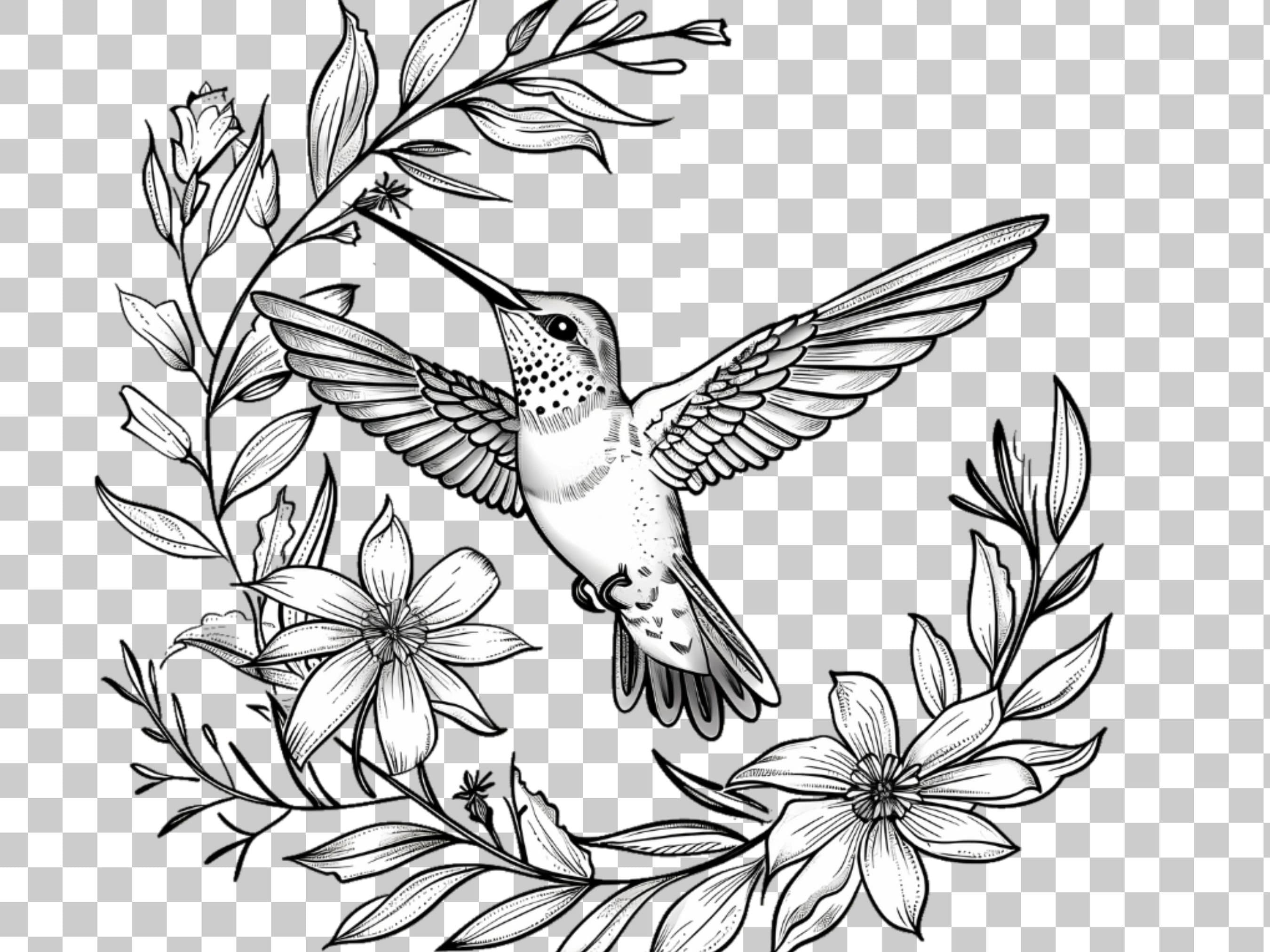 Hummingbird Line Art: Black and White PNG Clipart Set (digital Download ...