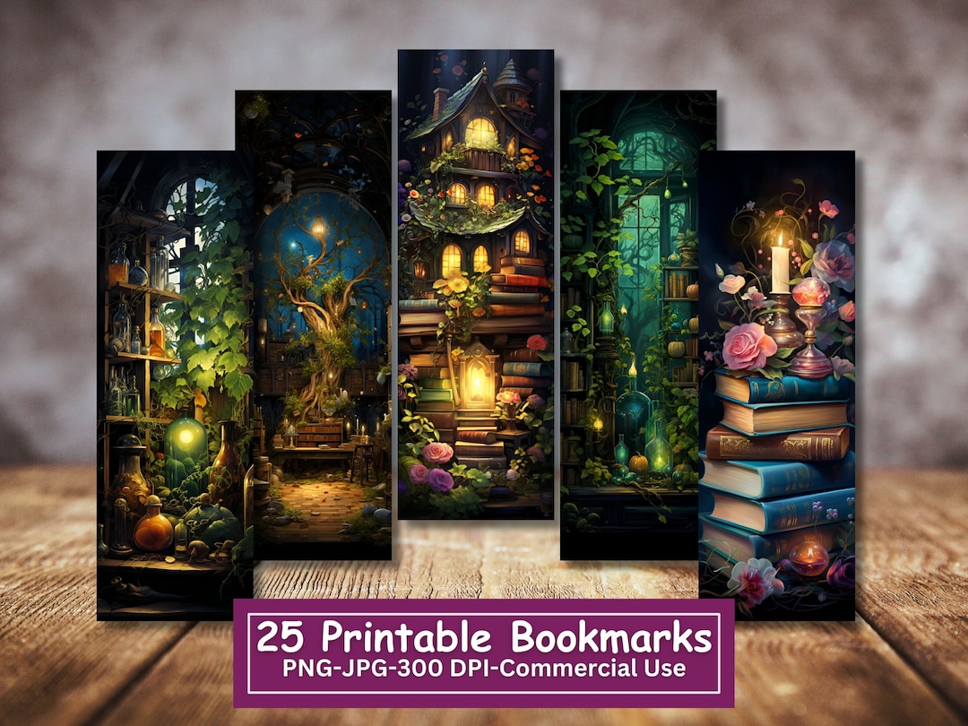 Apothecary Book Stack Printable Bookmarks: 25 PNG/JPG Designs (digital ...