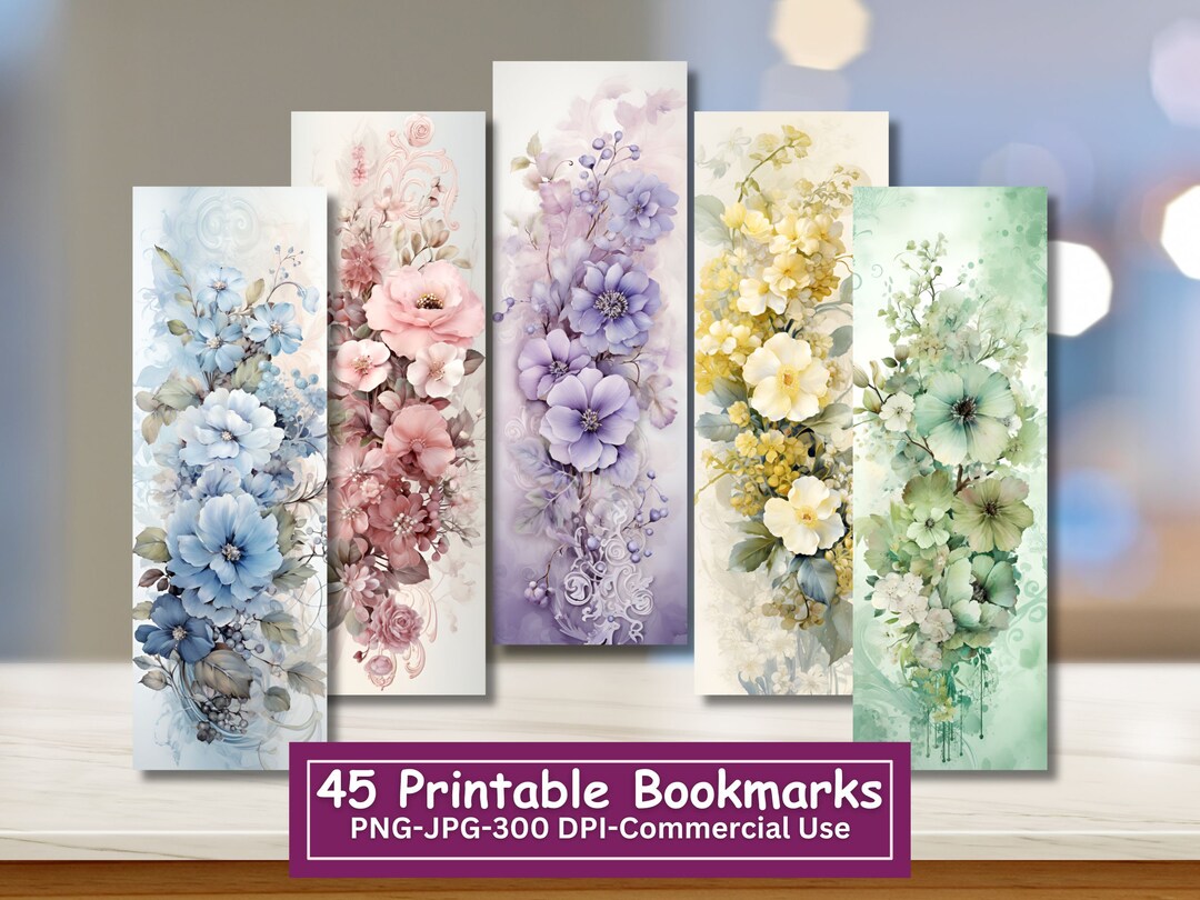 Vintage Floral Pastel Bookmarks Bundle, Set of 45 PNG/JPG, Romantic ...