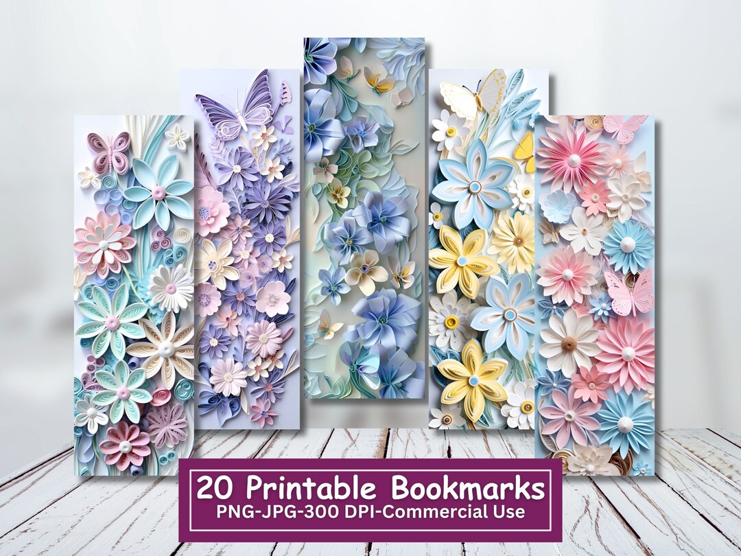 Paper Quilling Floral Bookmarks: Pastel Spring Designs (PNG/JPG Digital ...