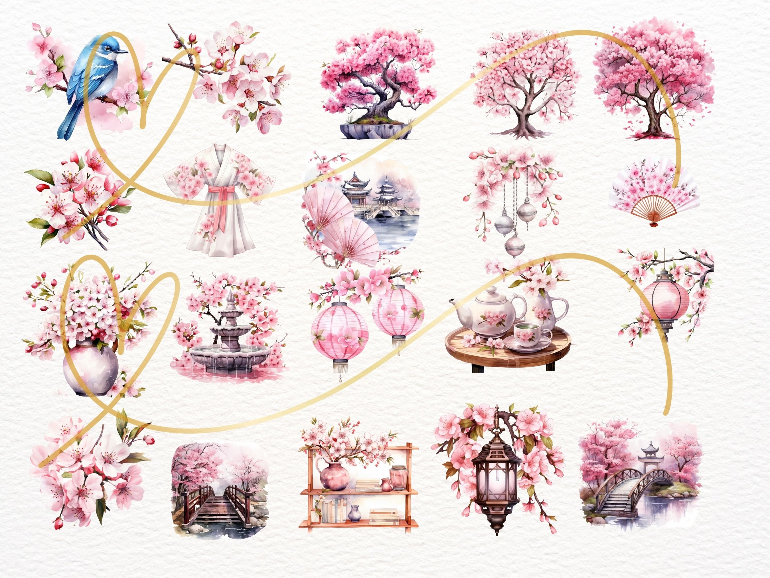 Watercolor Cherry Blossom Clipart Bundle: 35 Pngs (digital Download) - Etsy