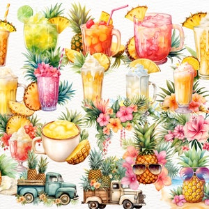 Watercolor Pineapple Clipart: Tropical Beach PNG Bundle (80 Images ...
