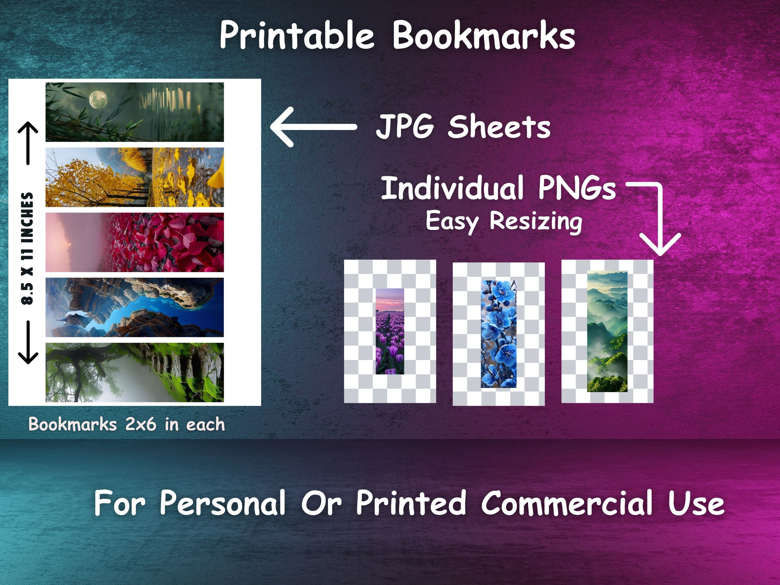 Beautiful Nature Scenery Printable Bookmarks Bundle, Set of 20 Pngs ...