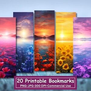 Floral Sunsets Printable Bookmarks Bundle, Set of 20, JPG Bookmark ...