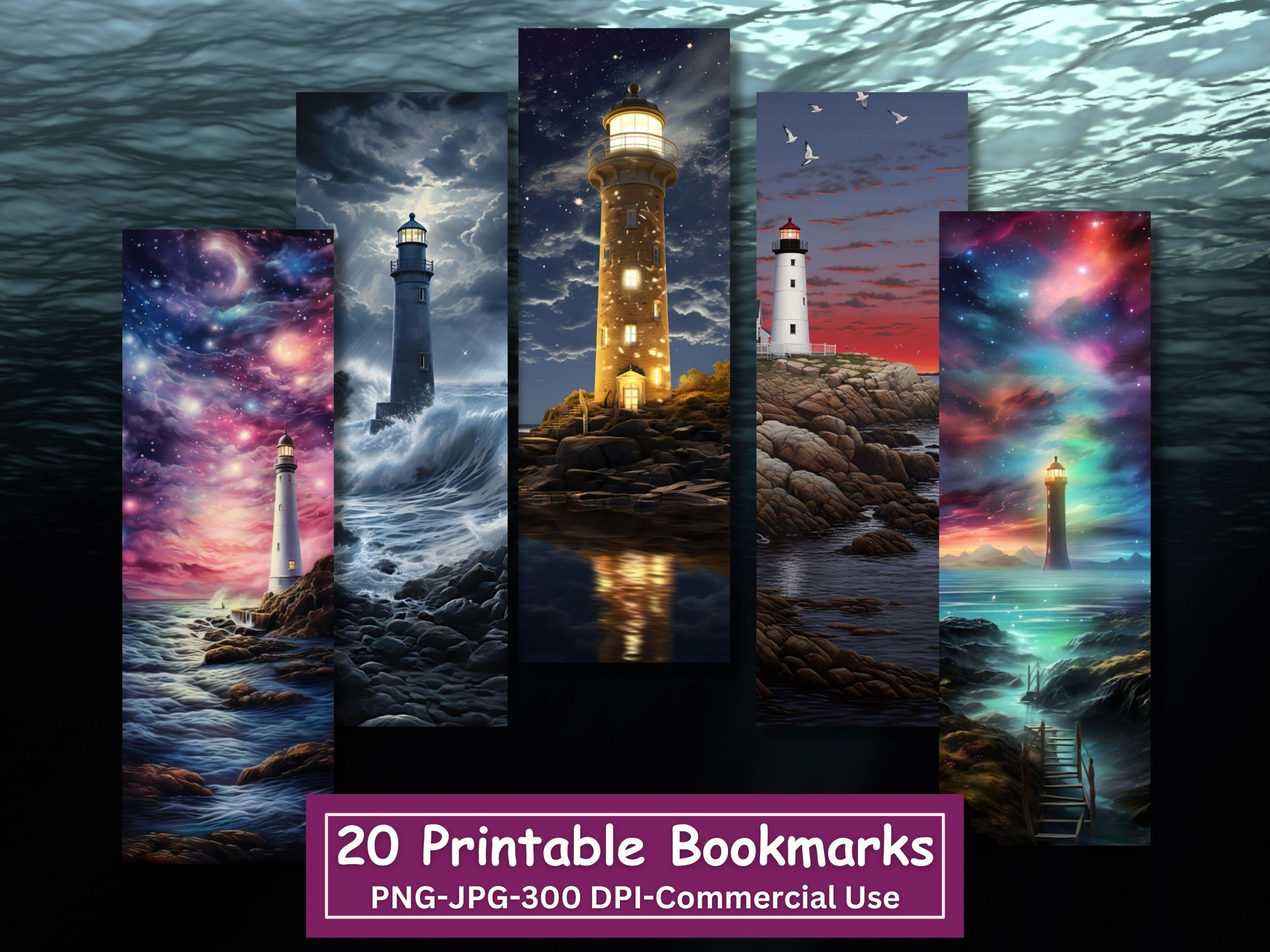 Fantasy Lighthouse Bookmarks: Printable PNG/JPG Set (commercial Use) - Etsy