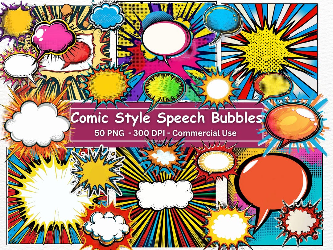 Comic Book Style Speech Bubbles, 50 PNG Set, Retro, Pop Art Style, Junk ...