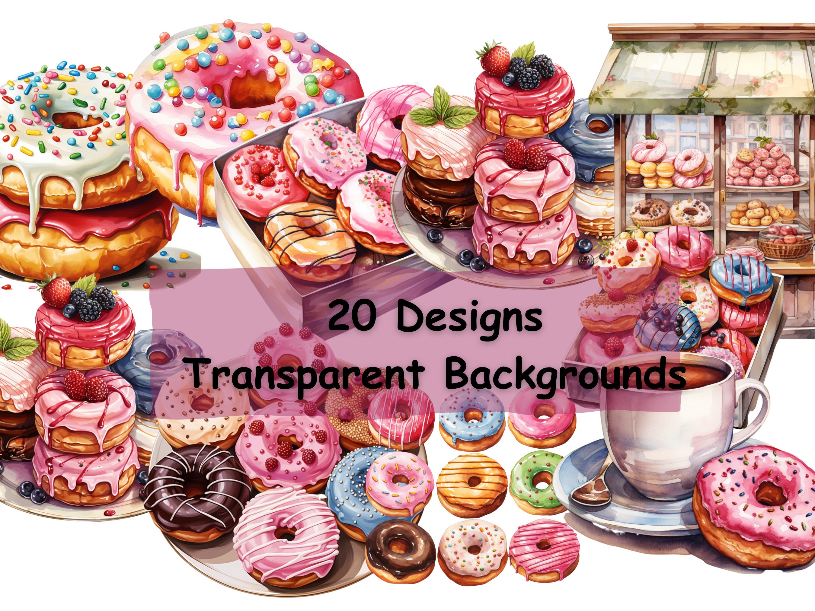 Donut Clipart Watercolor Donut PNG Bundle Baking Dessert - Etsy