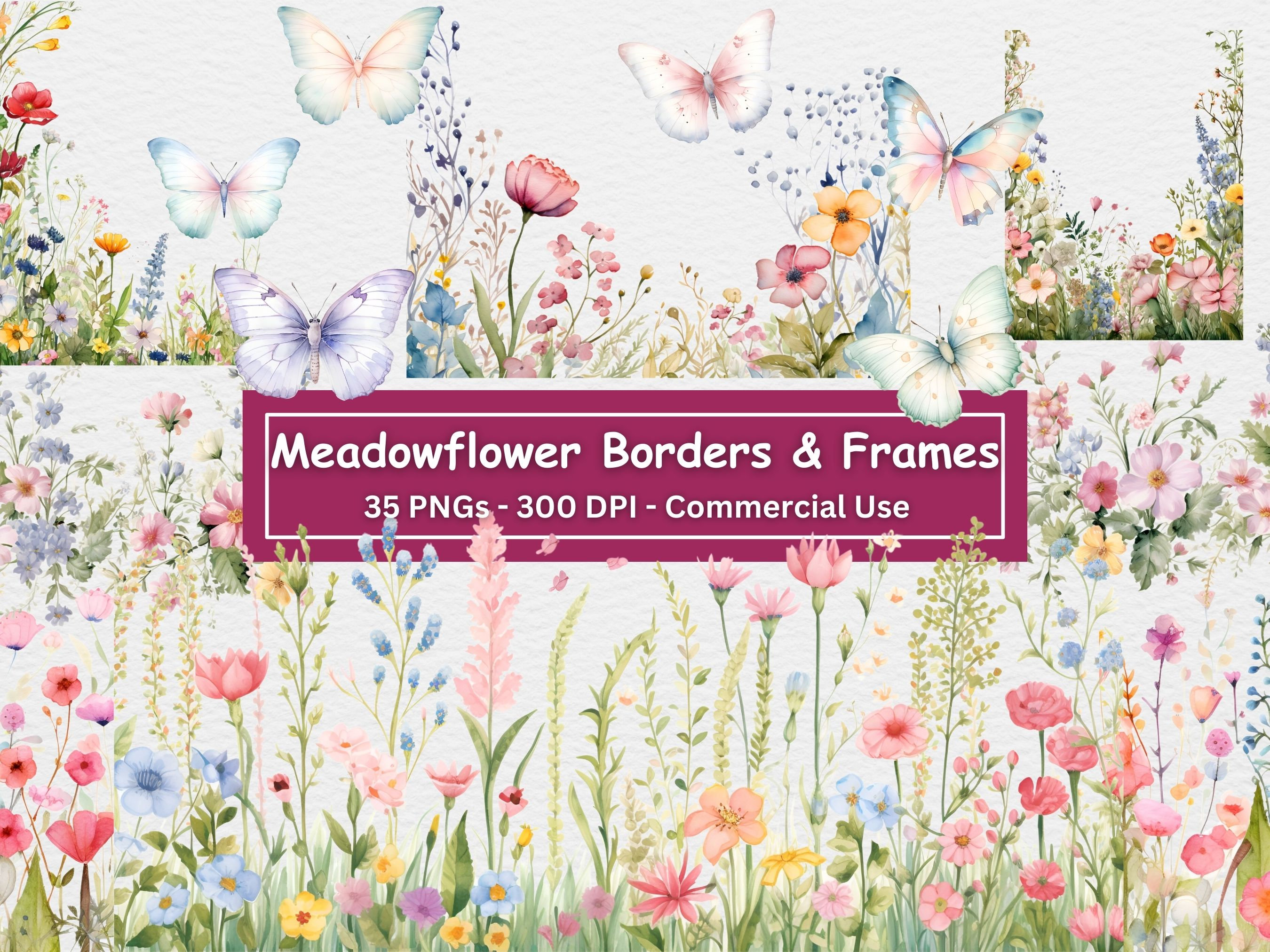 Watercolor Pastel Wildflowers Clipart Borders and Frames - Etsy