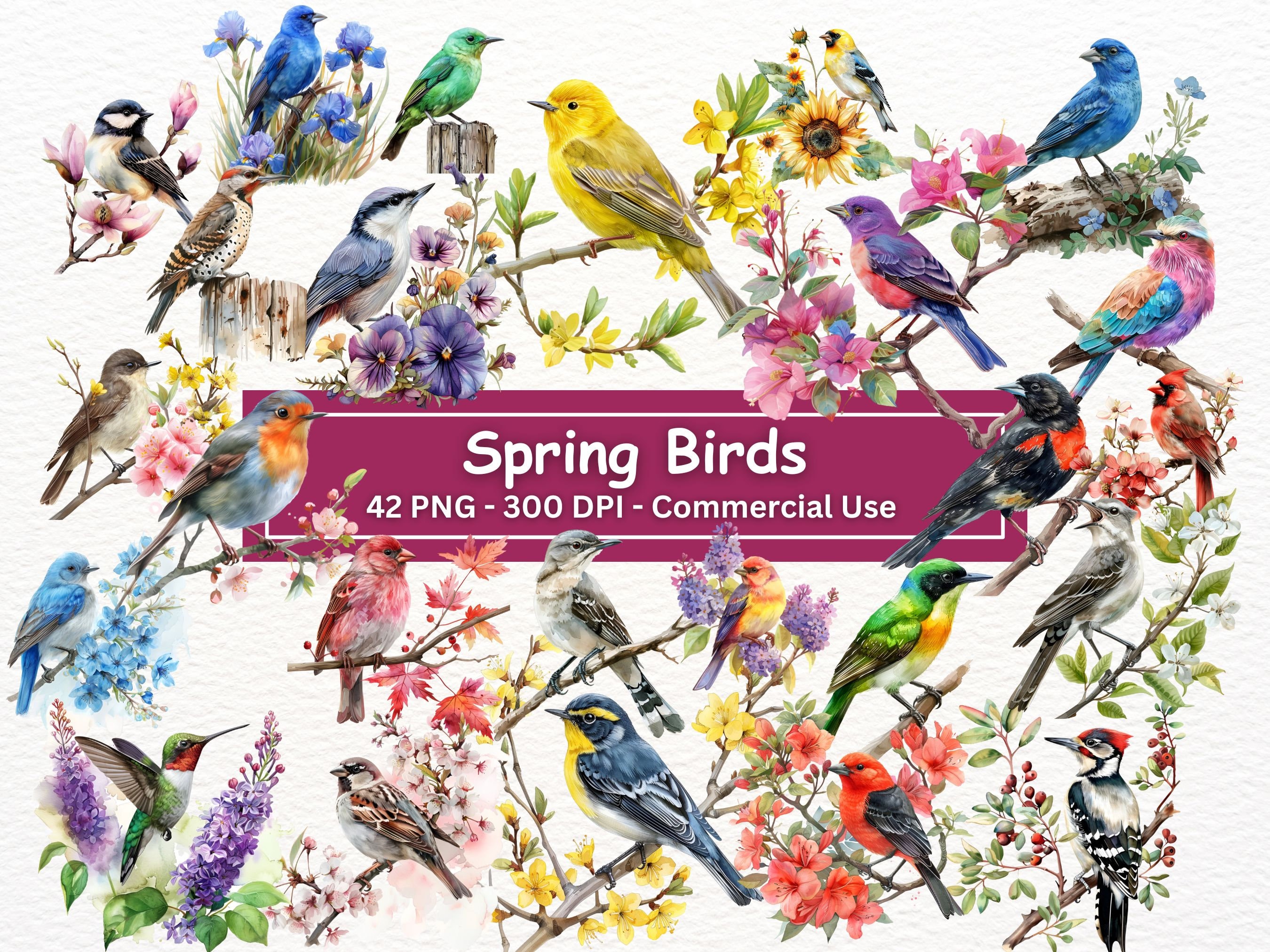 Colorful Birds Clipart Bundle, PNG Set of 32, Bird Illustrations ...