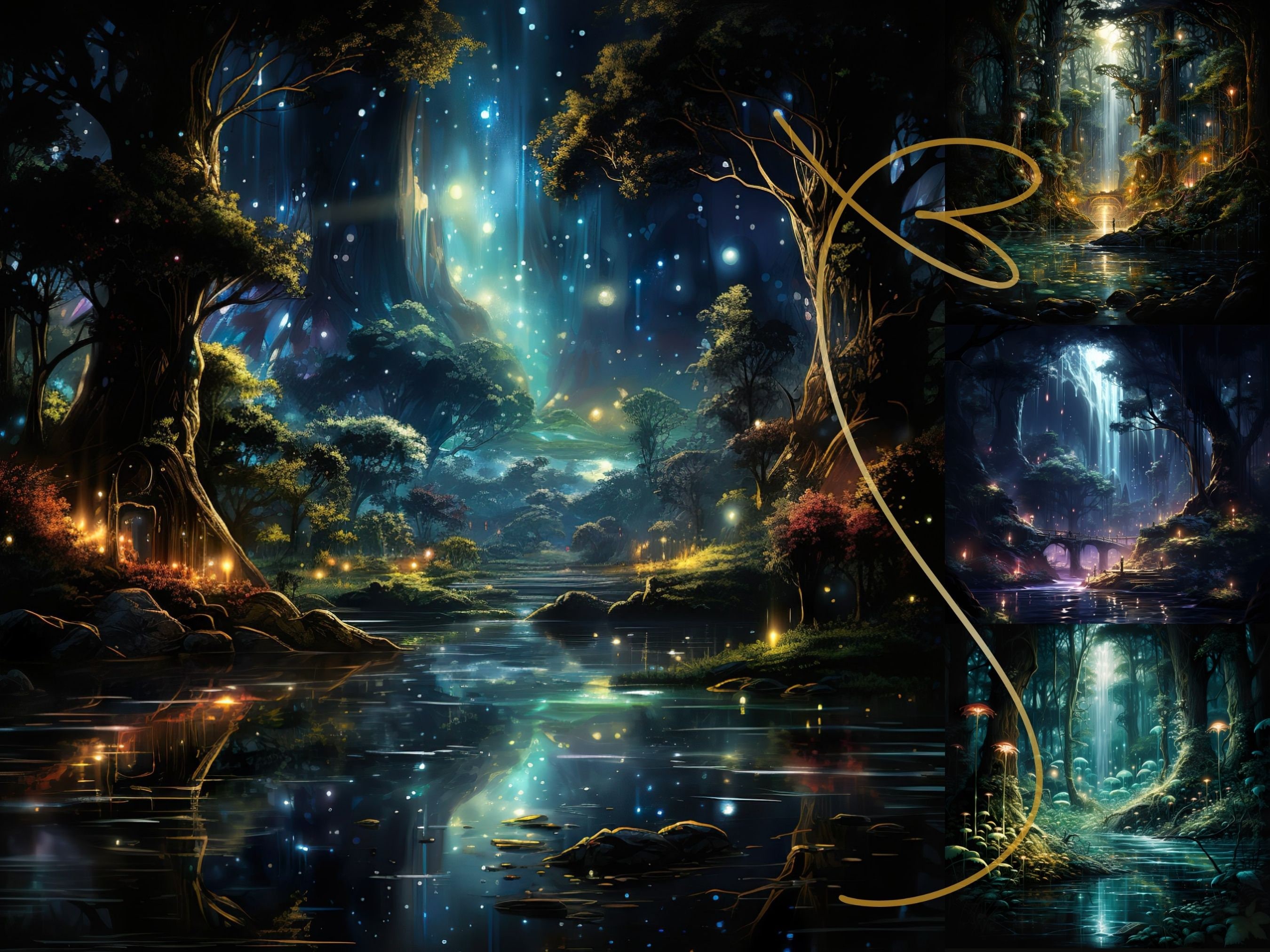 Printable Enchanted Waterfall Stream Lake Digital Paper - Etsy