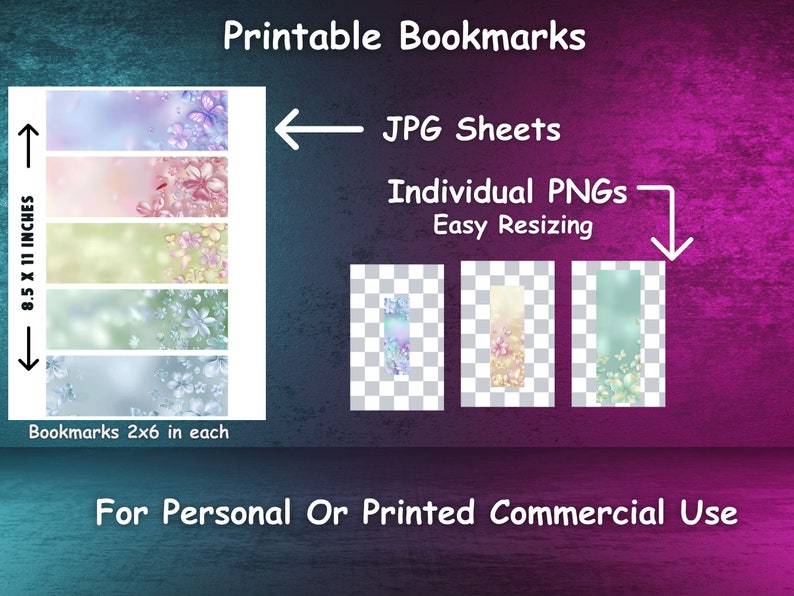 Pastel Floral Printable Bookmarks: Spring Flower PNG JPG Set (digital Download) - Etsy