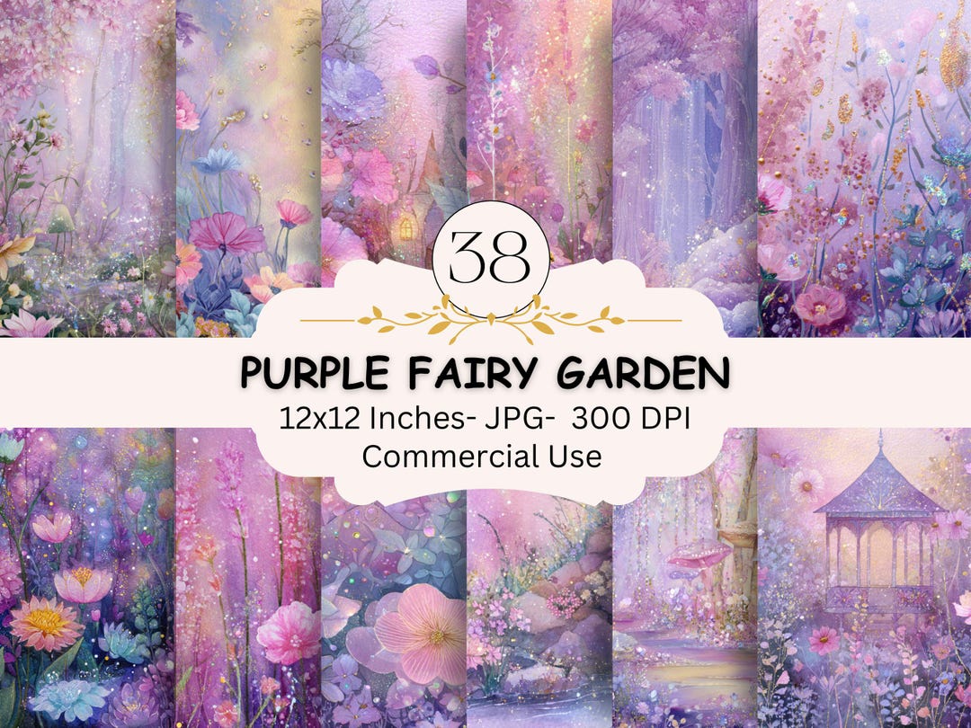 Purple Fairy Garden Digital Paper: Floral Scrapbook JPG Set (digital ...