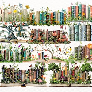 Spring Book Border and Shelves Bundle, 38 PNG Set, Instant Digital ...