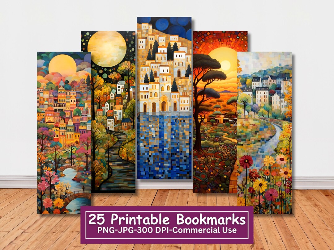 Art Nouveau Landscape Printable Bookmarks Bundle (set 2), Set of 20 PNG ...
