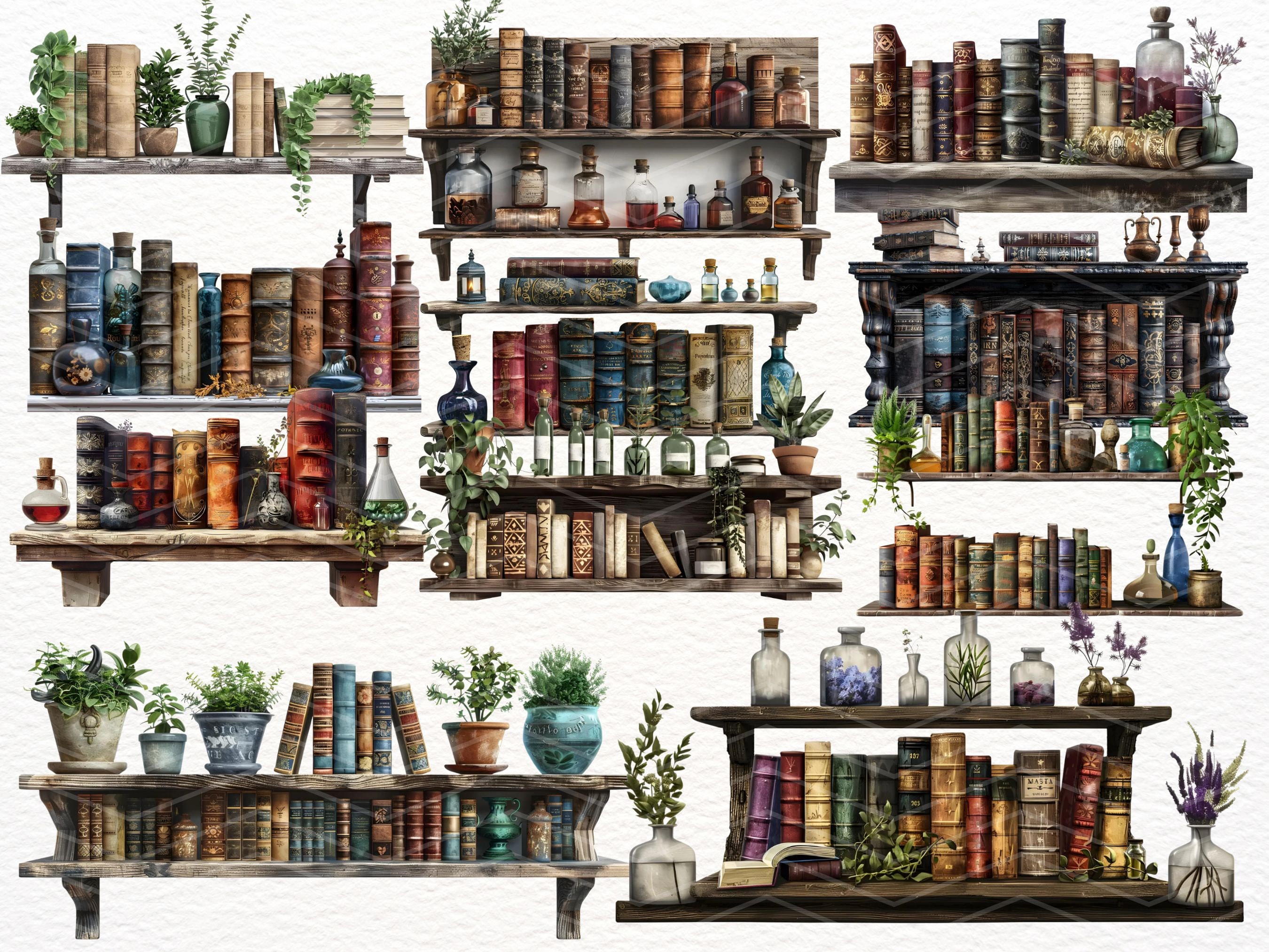 Dark Academia Book Border and Shelves Bundle, 33 PNG Set, Instant ...