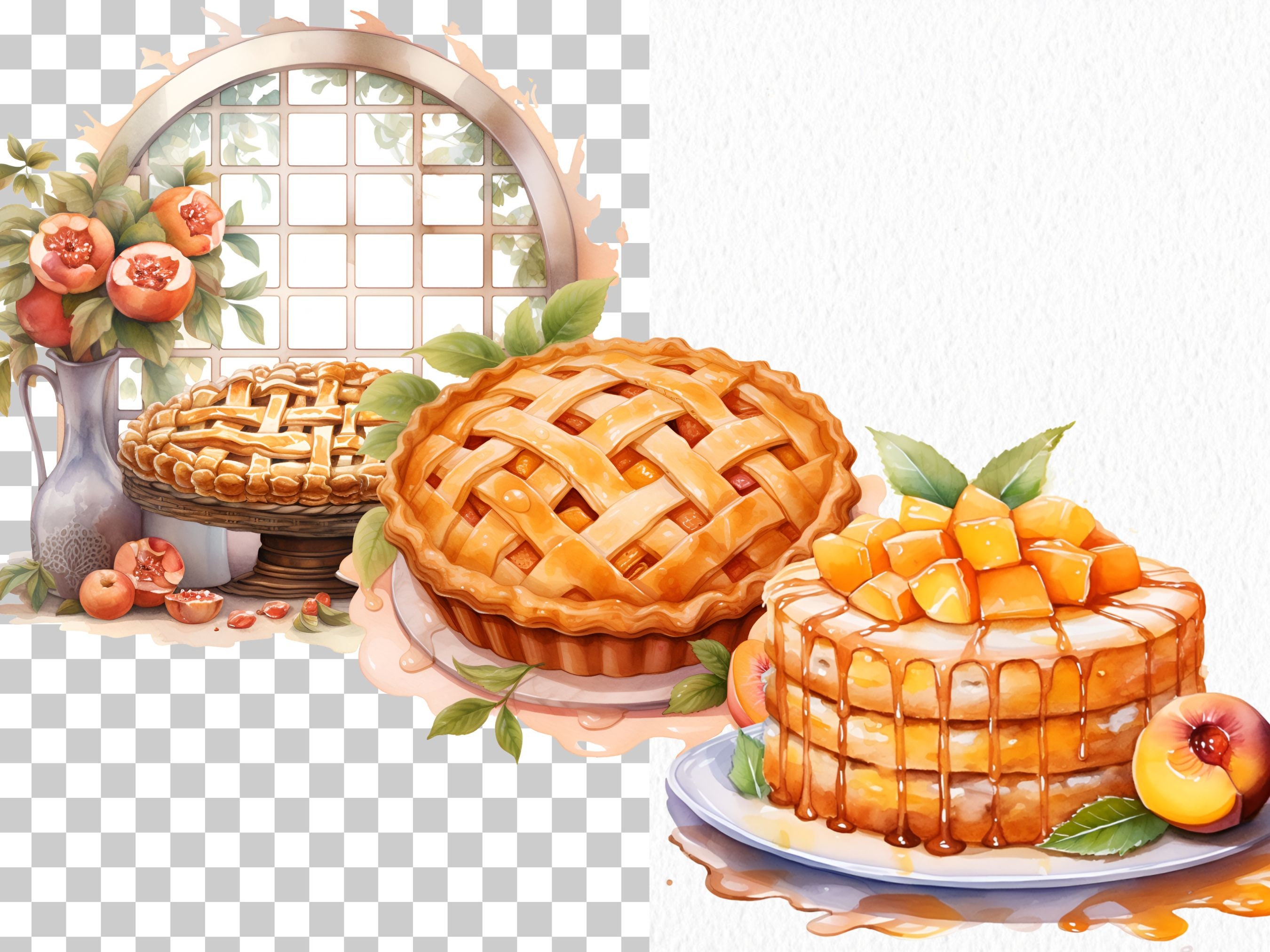 Watercolor Peach Clipart Bundle, PNG Set of 57, Peaches Clipart, Rustic ...