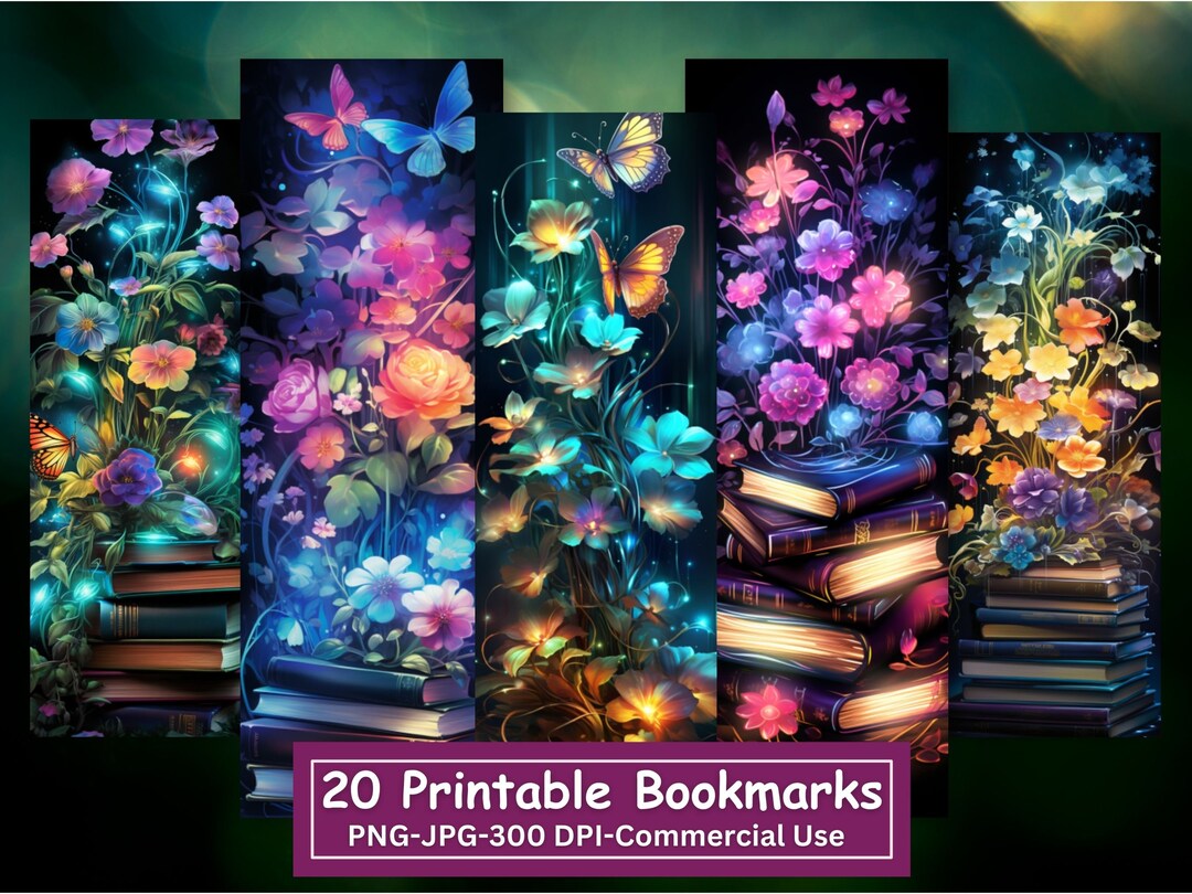 Fantasy Floral Book Stack Bundle, Set of 20 Designs, JPG Bookmark ...