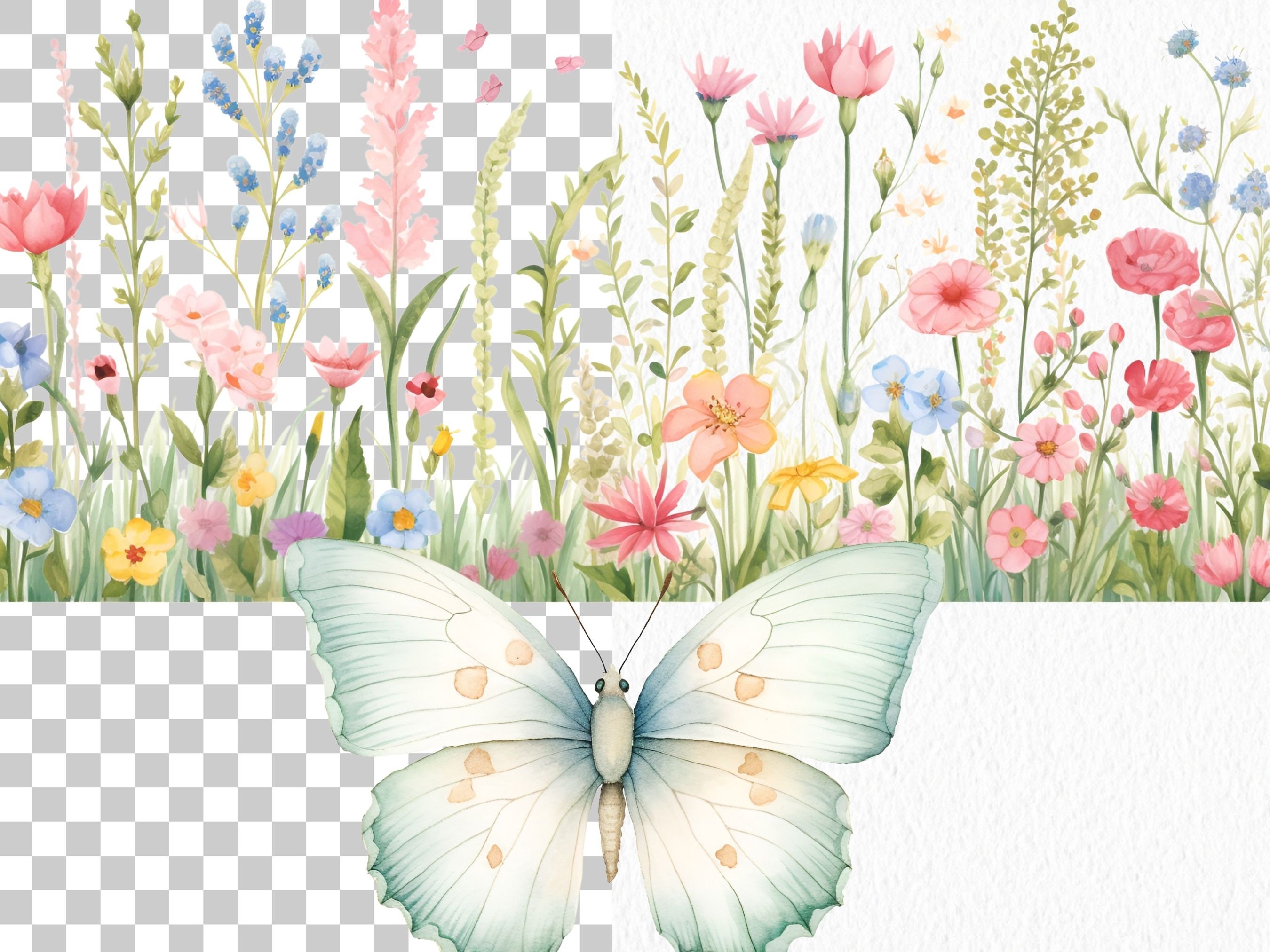 Watercolor Wildflower Clipart: Pastel Borders & Frames (35 Pngs ...