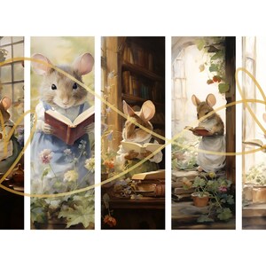 Mouse Reading Bookmark Bundle, Whimsical Animal Art (digital Download ...