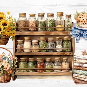 Vintage Country Farmhouse Kitchen Clipart Bundle, PNG Set of 50 ...
