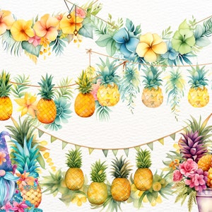 Watercolor Pineapple Clipart: Tropical Beach PNG Bundle (80 Images ...
